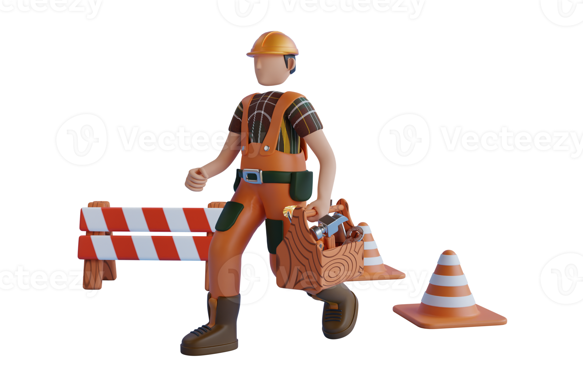 3d Illustration Of A Man Carrying A Toolbox 3d Construction Worker Carrying Carpentry Tools
