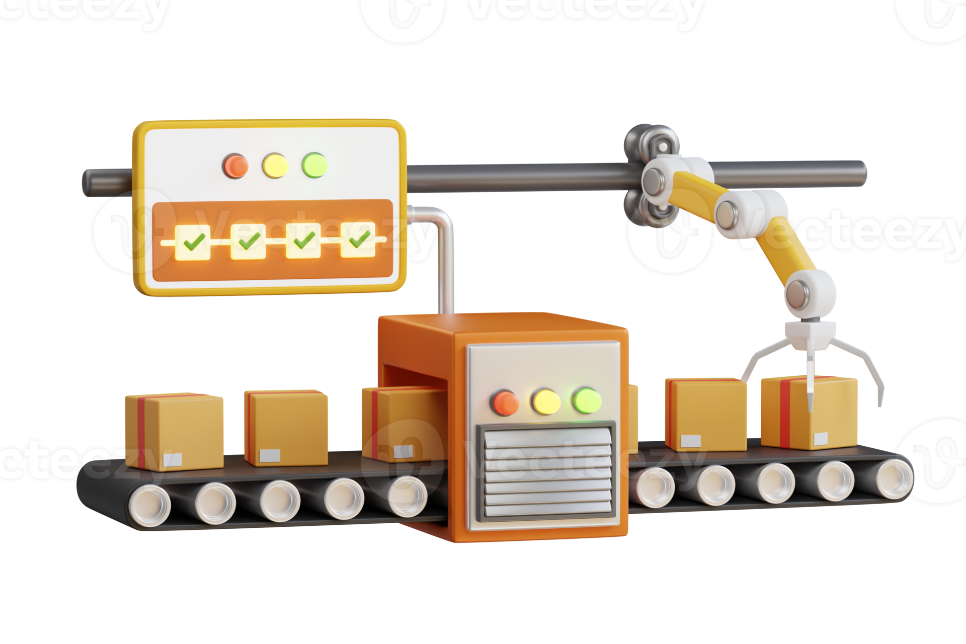 robotic production line concept. Automation manufacturing robot controlled by industry ...