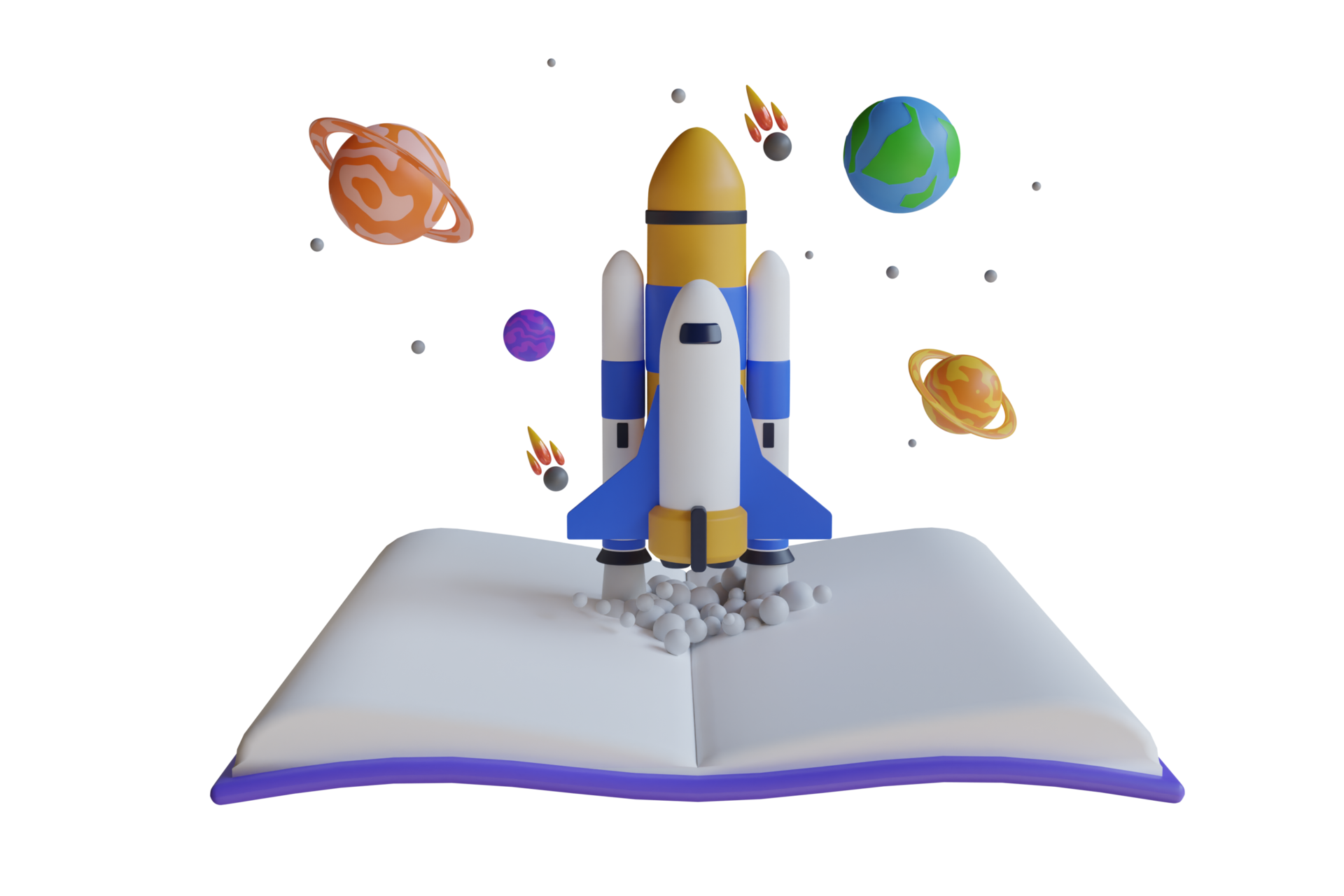3D Illustration Of Rocket Launch On Top Of A Book A Book With A Rocket 3d-illustration-of-rocket-launch-on-top-of-a-book-a-book-with-a-rocket