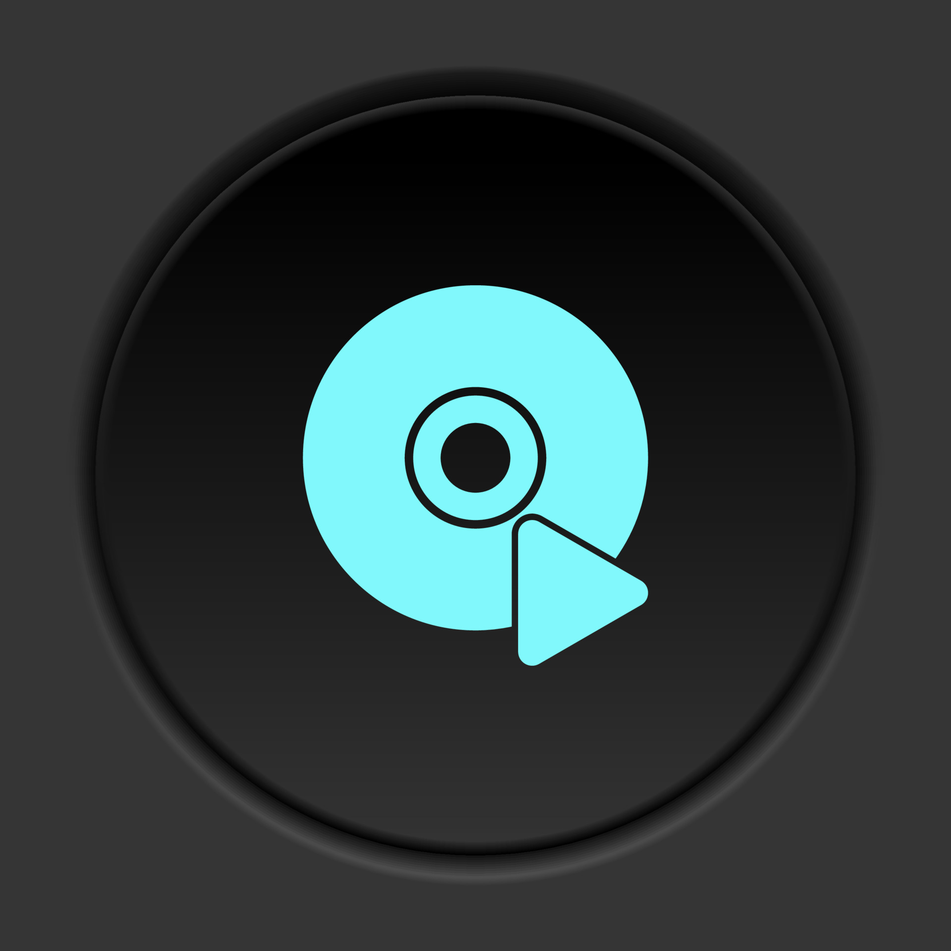 Dark button icon cd player. Button banner round badge interface for application illustration on ...