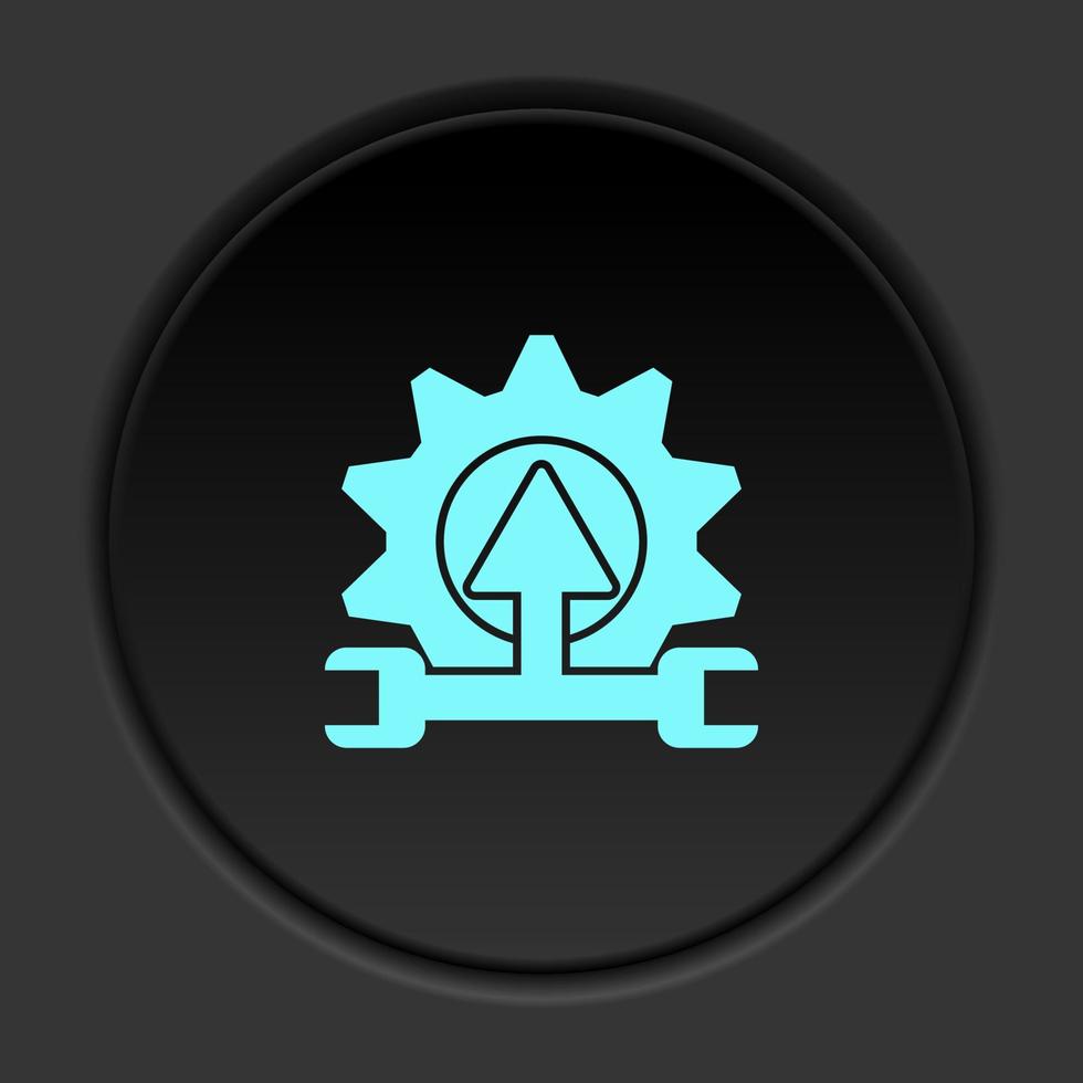 Dark button icon arrow configuration gear. Button banner round badge interface for application ...