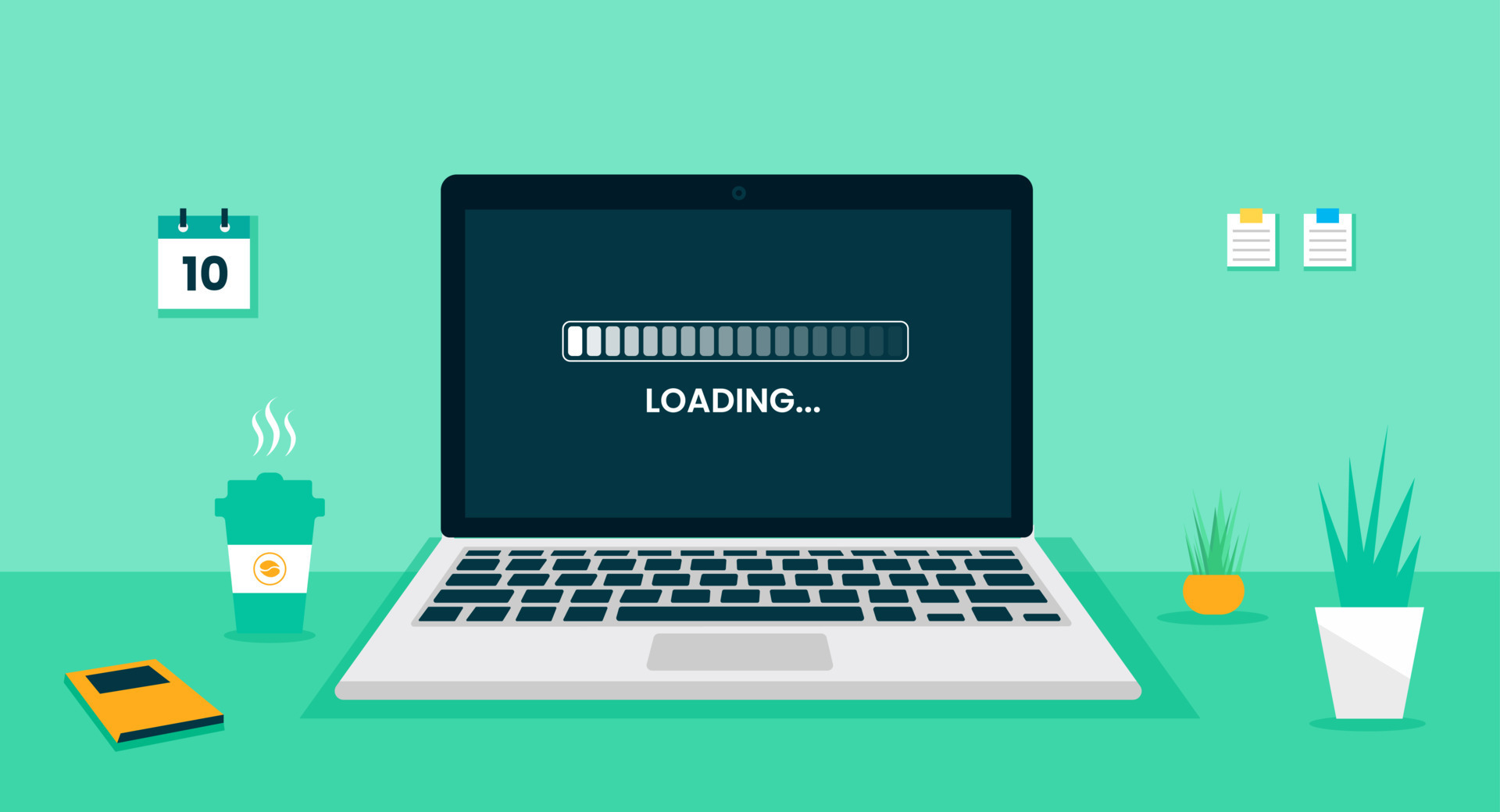 laptop computer loading process vector illustration. laptop system software update and upgrade ...