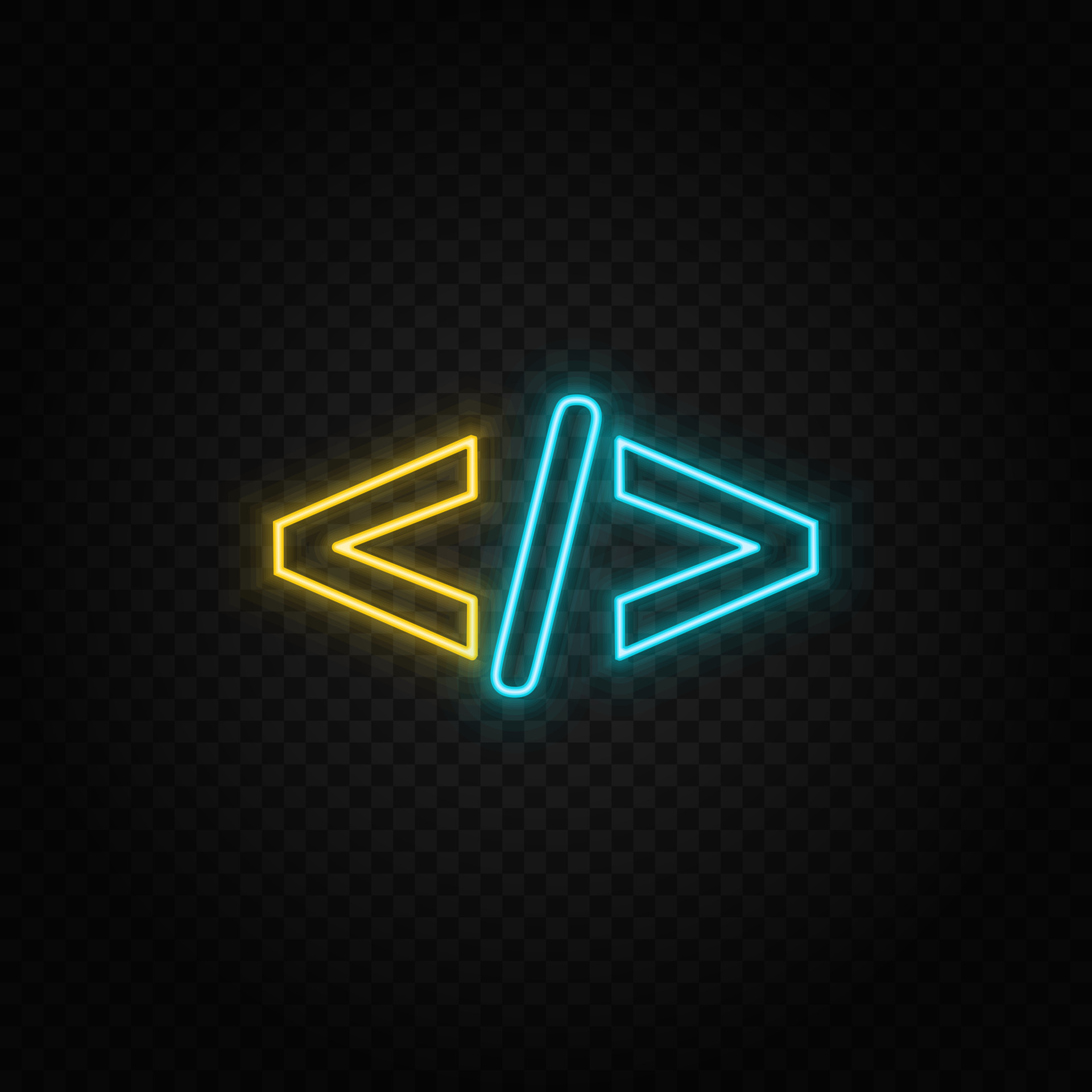 Code, html neon icon. Blue and yellow neon vector icon. Transparent ...