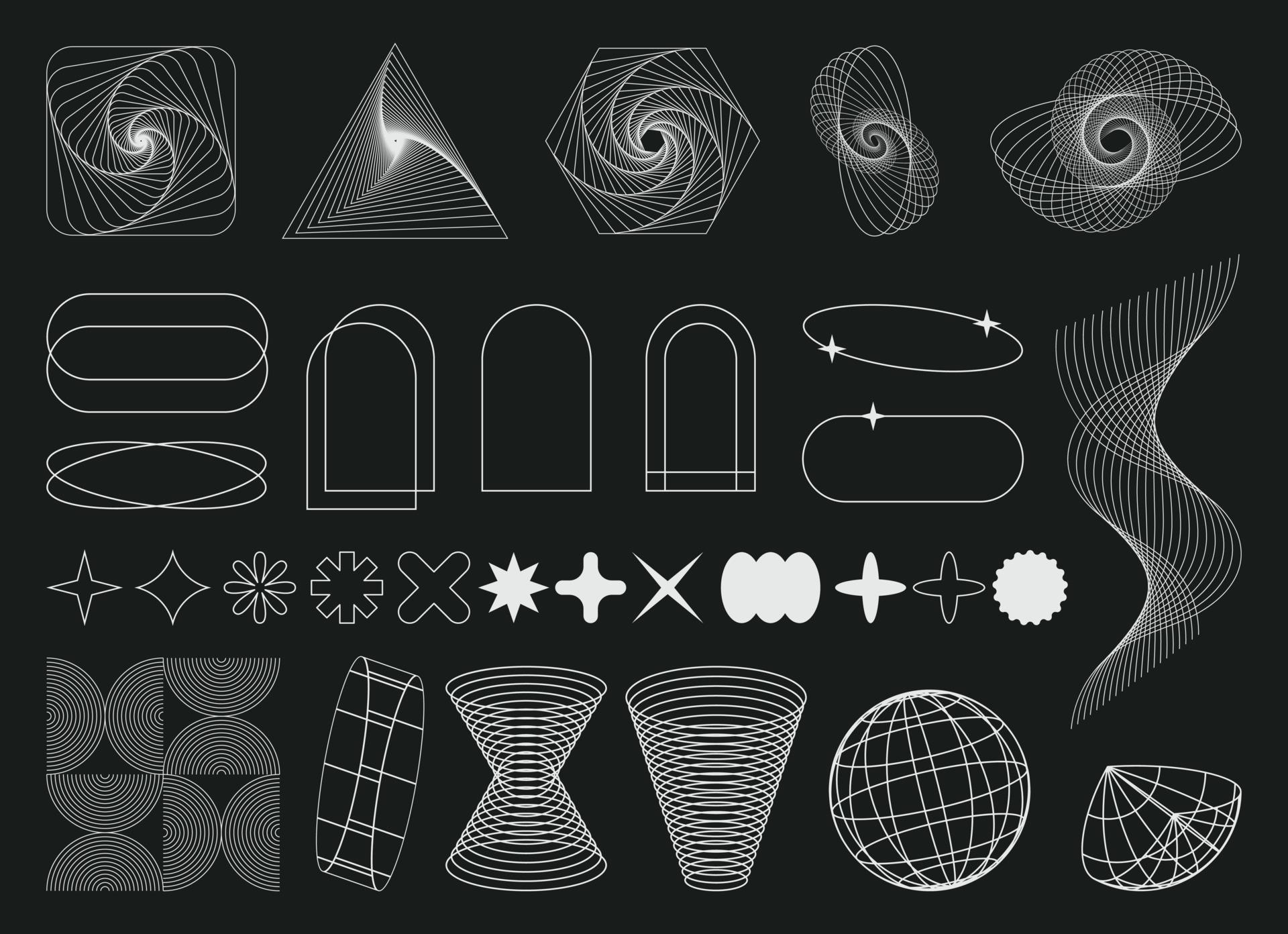 Set Of Abstract Geometric Shapes Trending Futuristic Line Design Elements Infographic Shapes