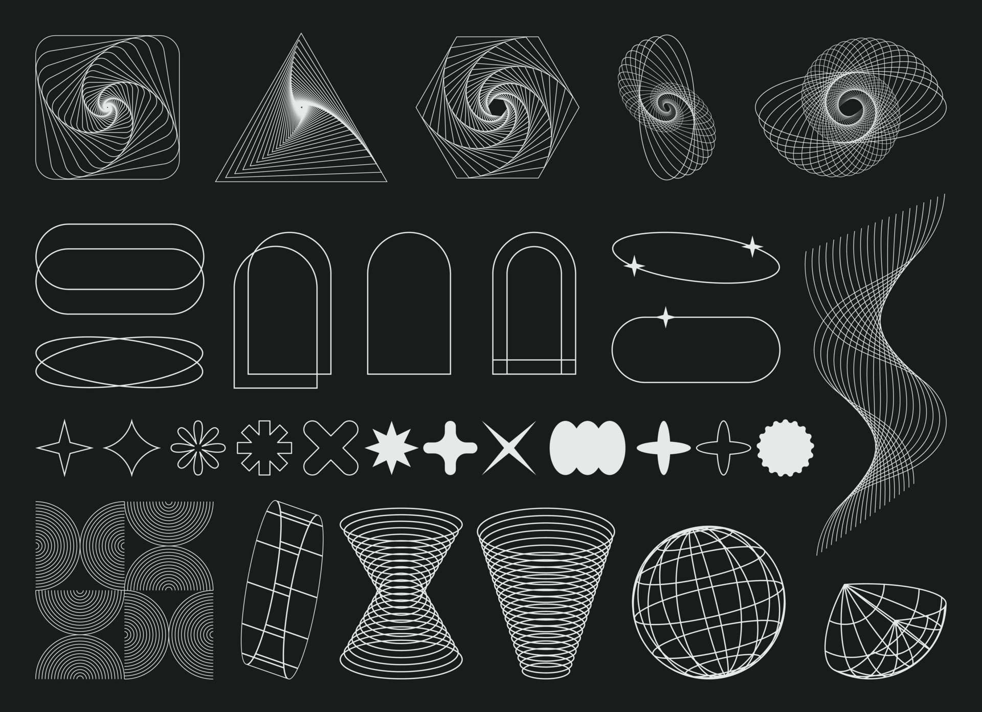 Set Of Abstract Geometric Shapes Trending Futuristic Line Design Elements Infographic Shapes