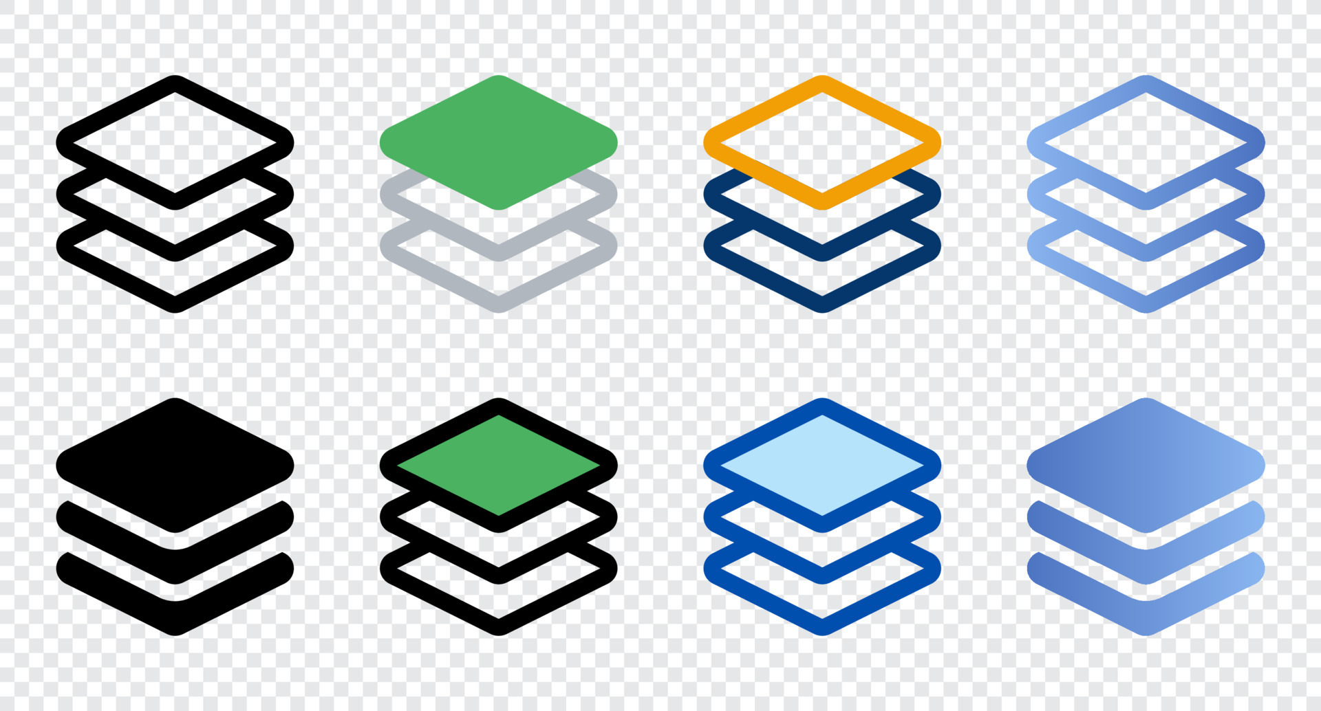 Layers icons in different style. Layers icons. Different style icons set. Vector illustration ...