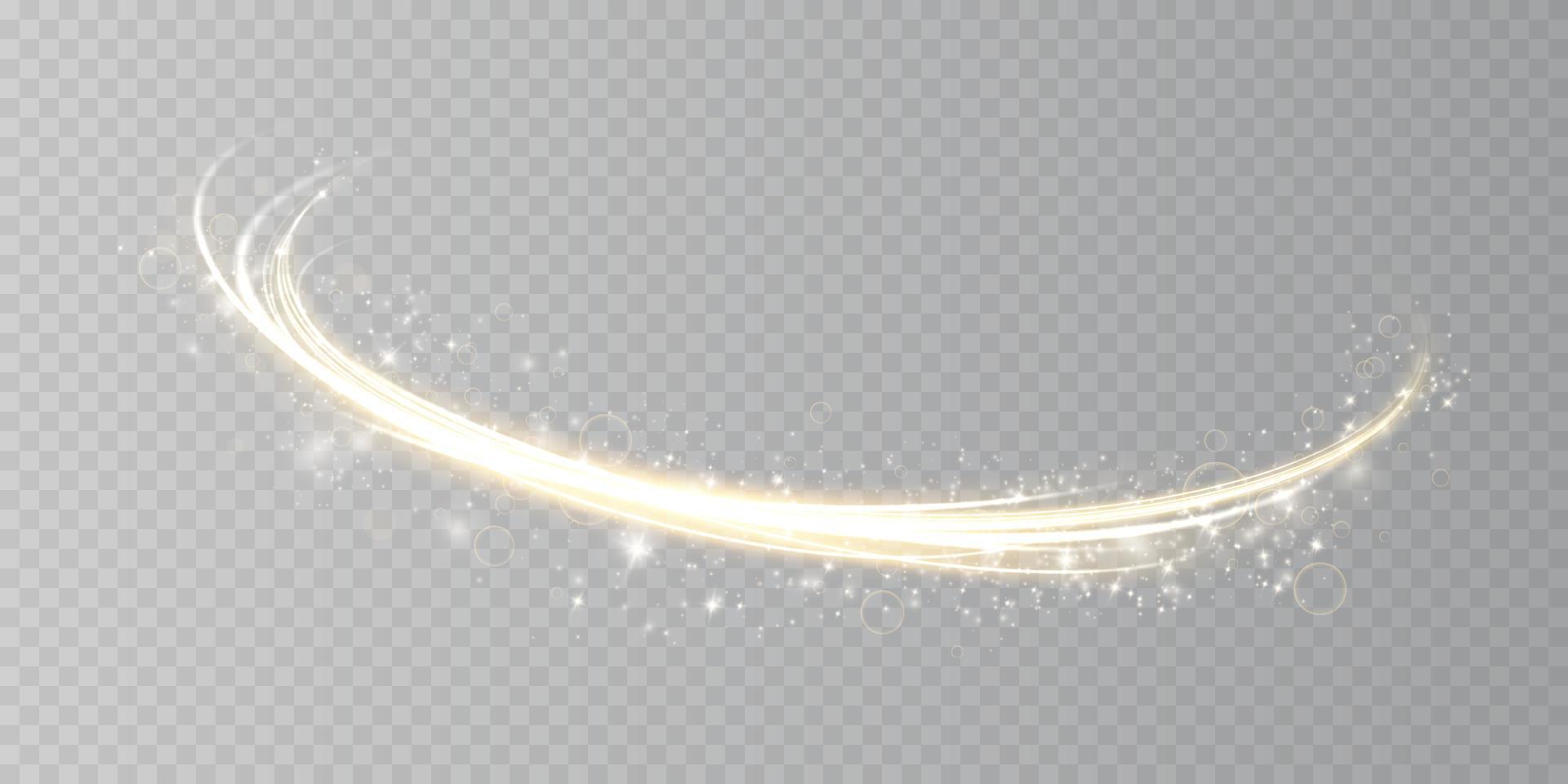 Abstract light lines of motion and speed in golden color. Light everyday glowing effect ...