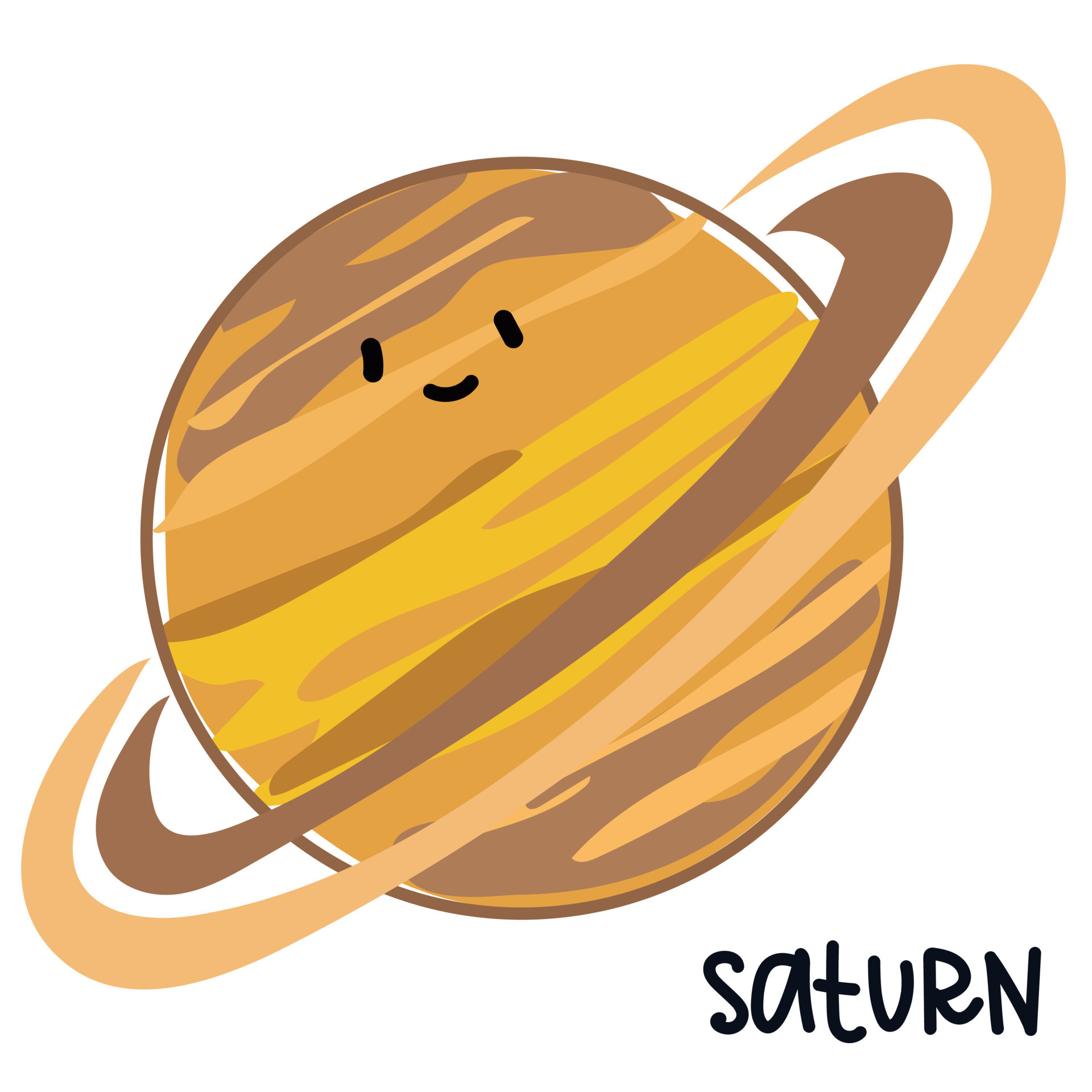 Isolated Large Colored Planet Saturn With A Face And Signature Cartoon Vector Illustration Of A