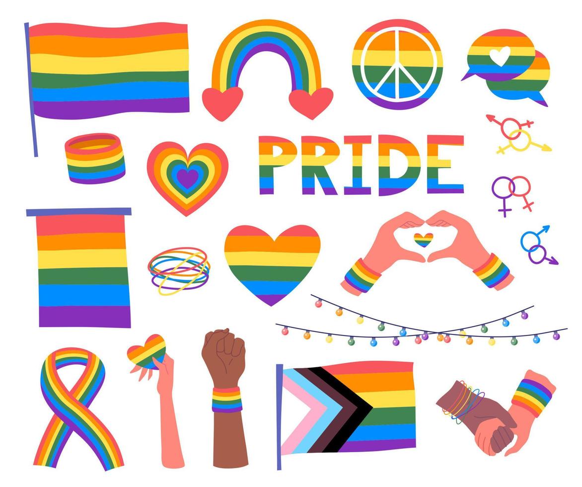 dibujos animados diferente orgullo lgbt símbolos colocar. vector ... dibujos animados diferente orgullo lgbt símbolos colocar. vector ...
