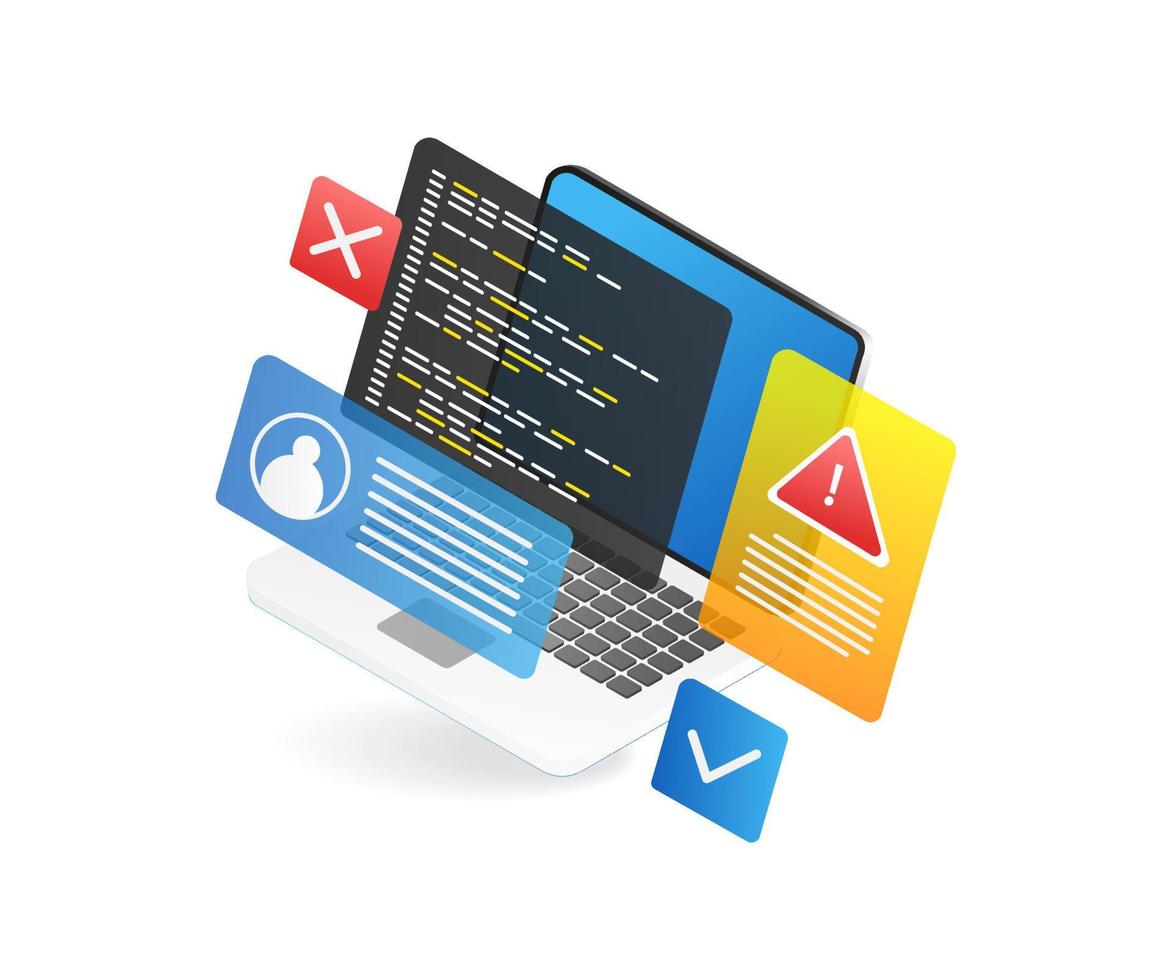 Program language problem warning isometric flat 3d illustration concept ...