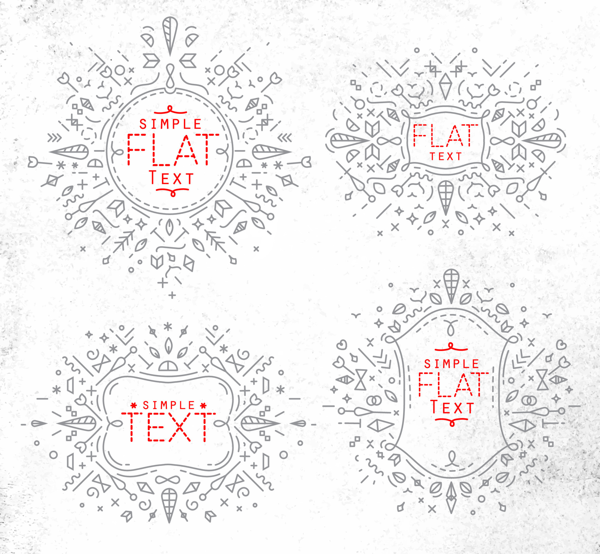 Grey linear monograms. Simple minimalist templates. Set of four shapes ...