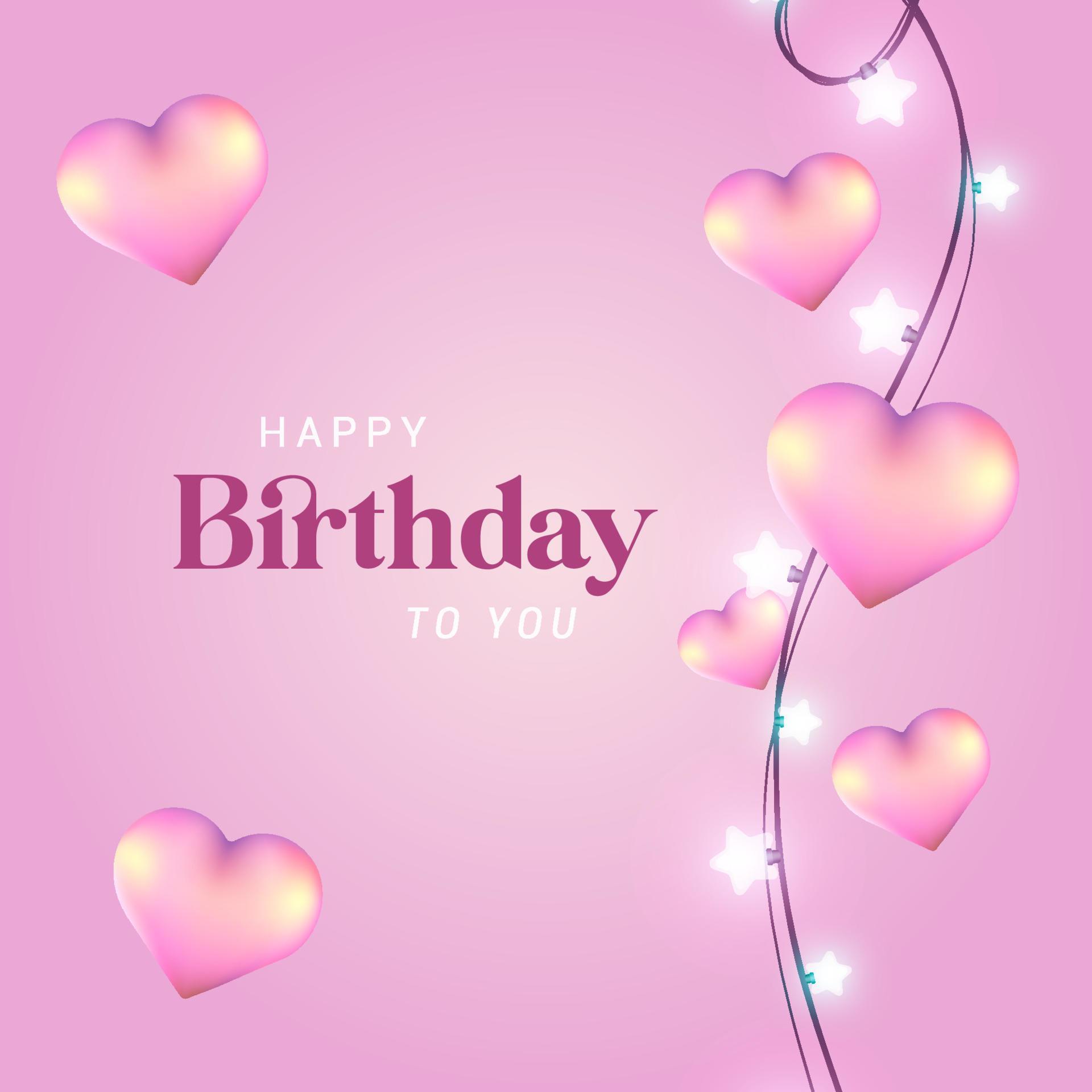 Happy birthday greeting card with realistic heart and garland 21728577 Vector Art at Vecteezy