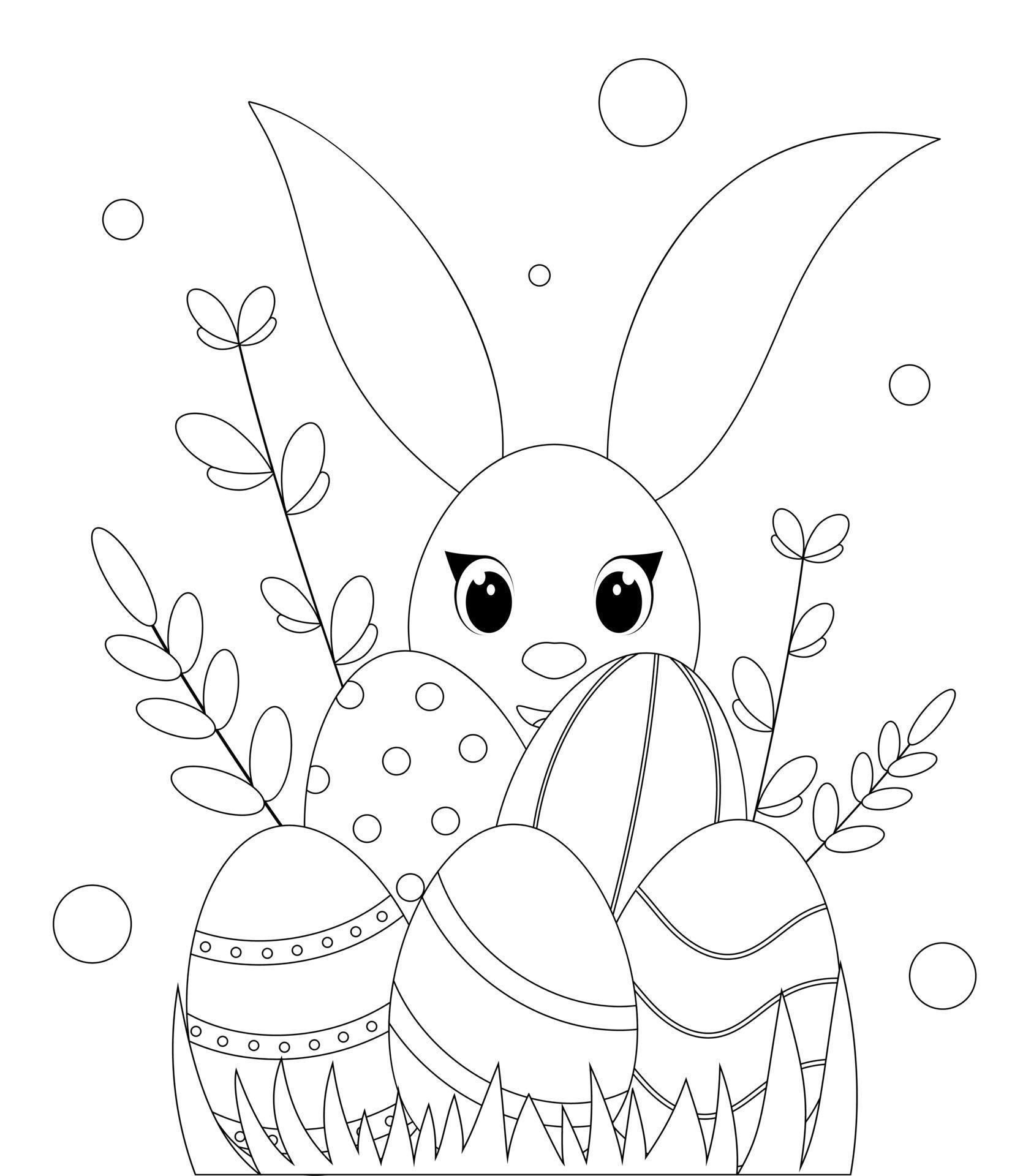 Easter bunny with eggs. Coloring page for kids. 21729590 Vector Art at ...