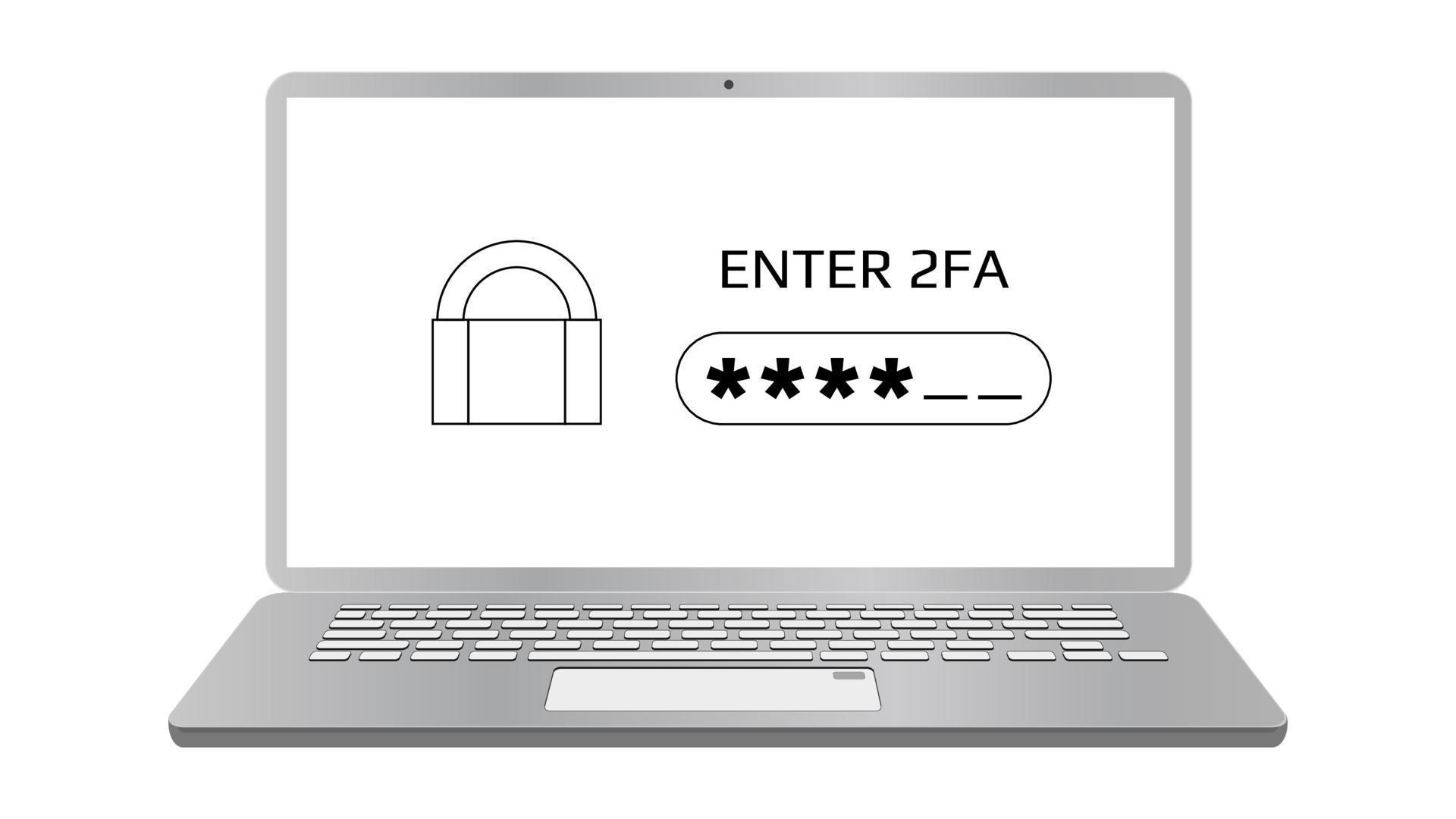 Concept Of 2fa Two Factor Authentication On Laptop Screen Isolated On White Password Field And