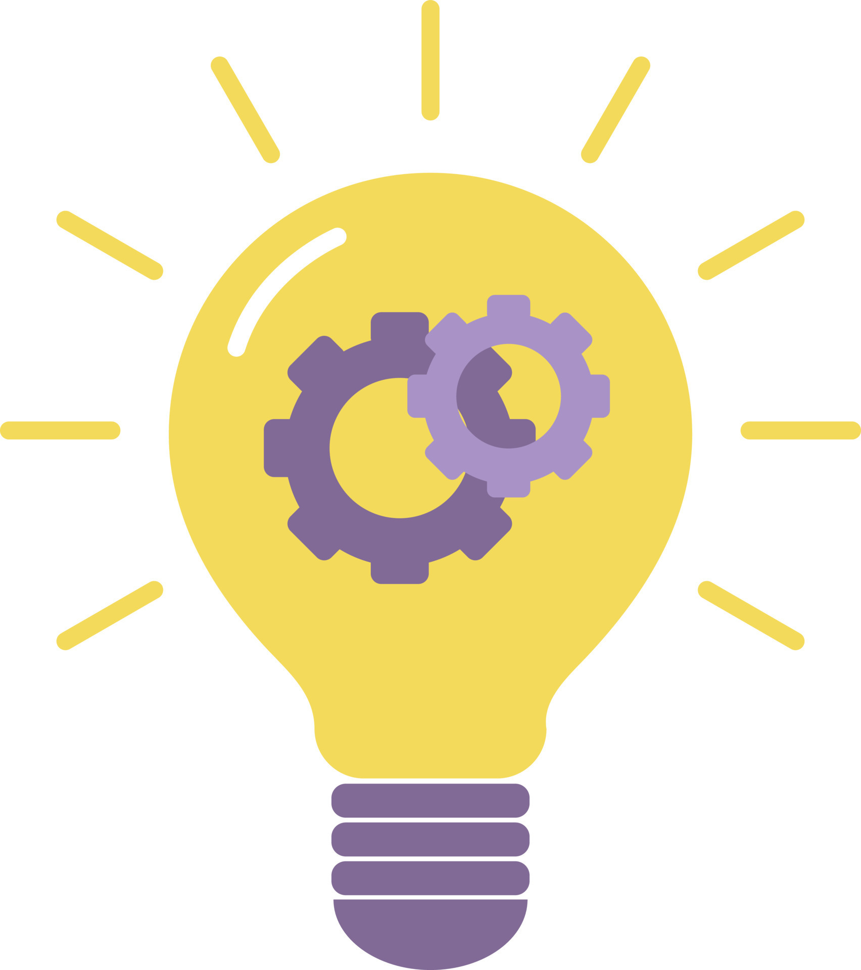 Light bulb with gears inside symbolizes the generation of business ideas. Simple flat icon of an ...