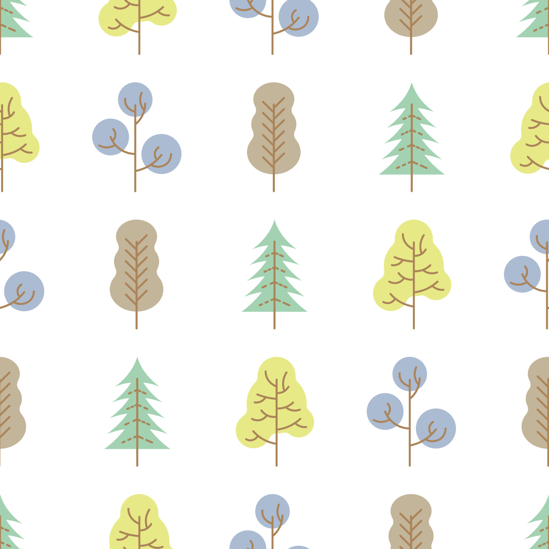 Seamless pattern with colored trees on white background. Vector ...