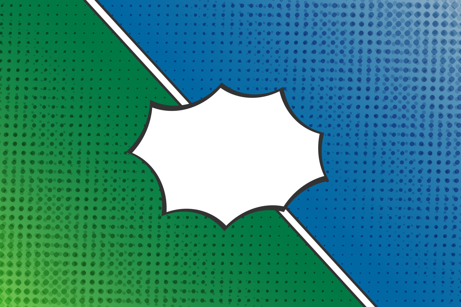 Blank Comic Book Versus Background With Dots Green And Blue Color