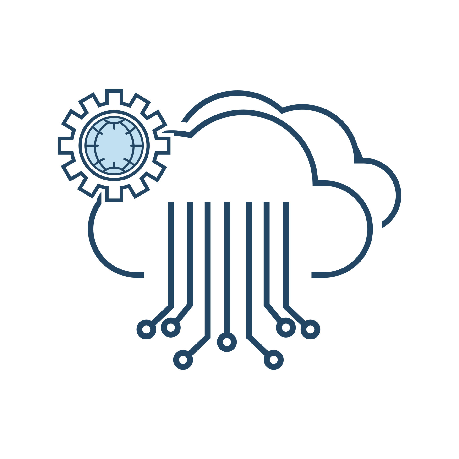 AI clouds with blue lines of processing system of technology ...