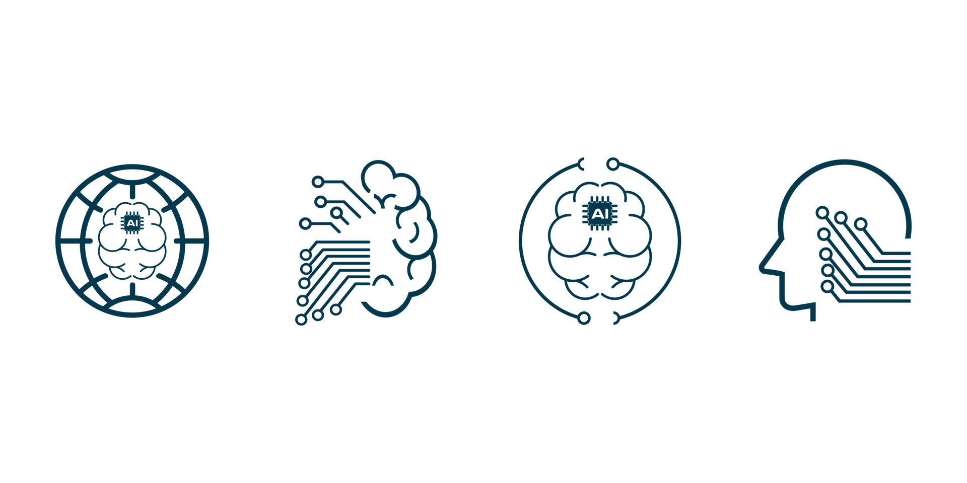 SET of AI, Artificial intelligence icon set in thin line style vector ...
