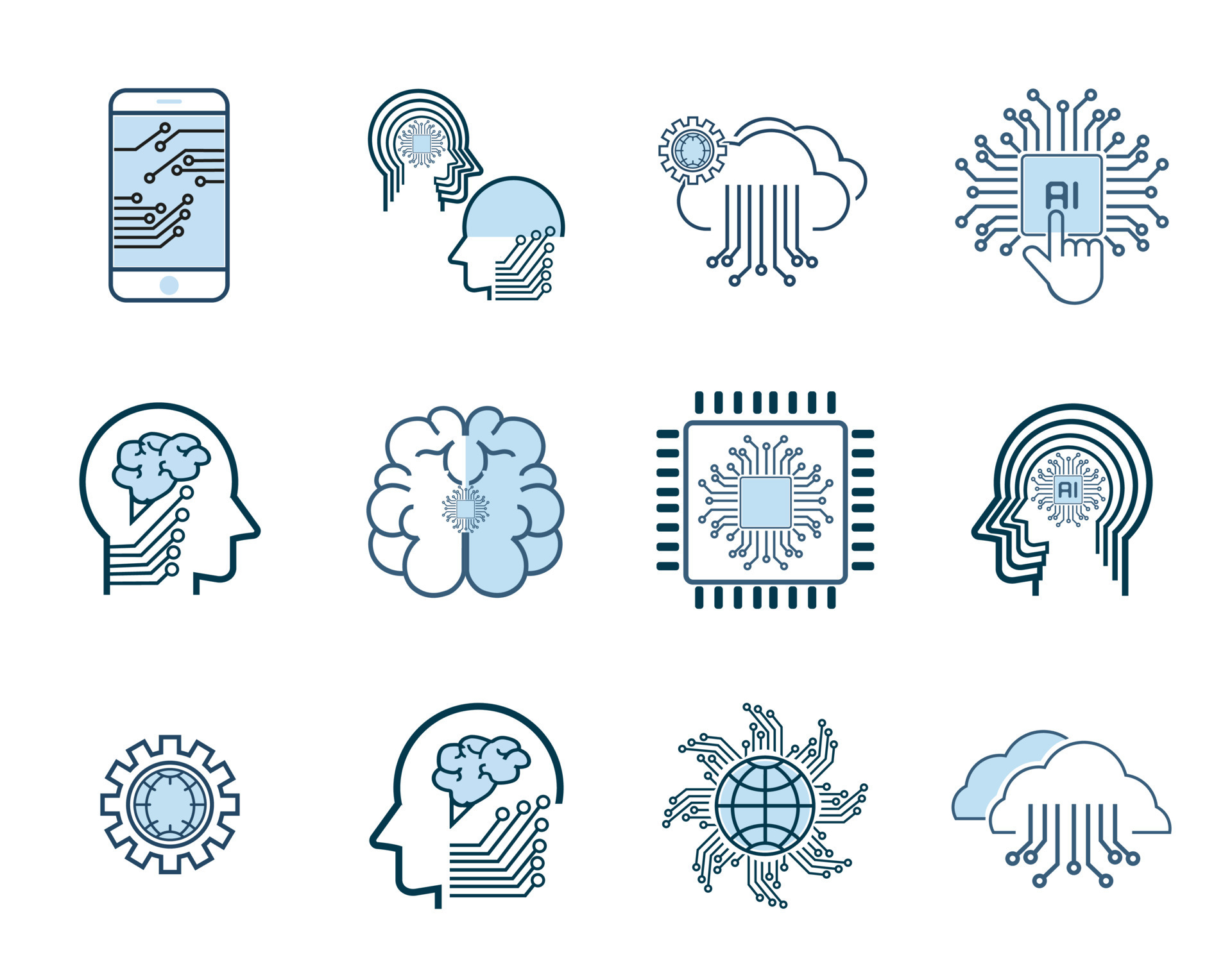 Set of Artificial Intelligence-AI icons, symbols vector design, vector Line Icons, Face ...