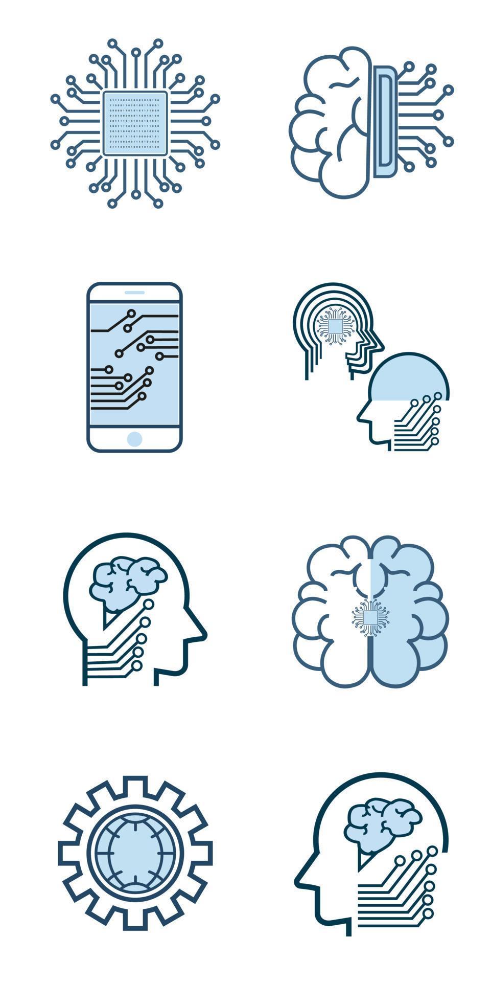 Technology icon set, such as robot, digital, vr, ai, cyber Artificial ...