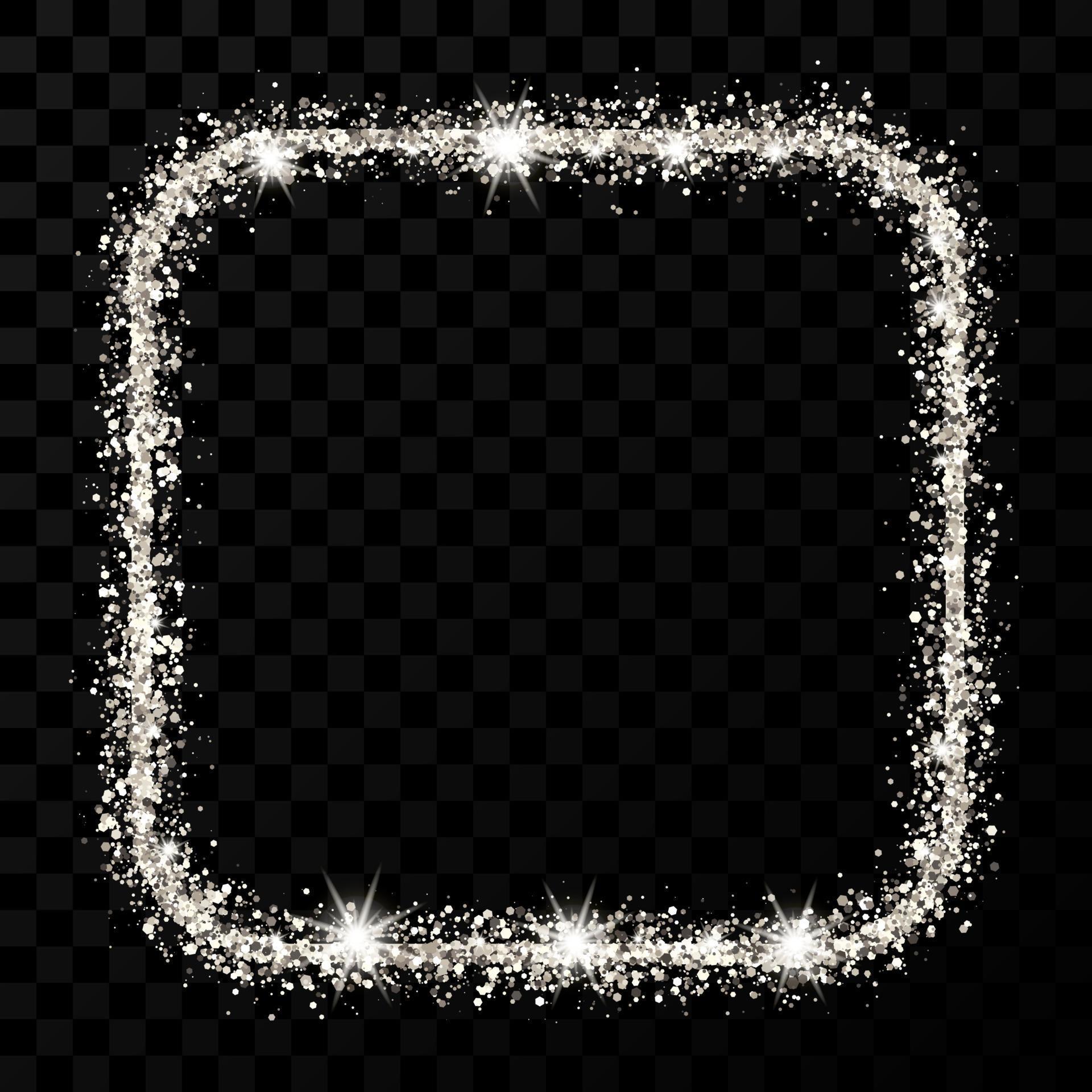 Silver glitter frame. Square with rounded corners frame with shiny sparkles on dark 21740407 ...
