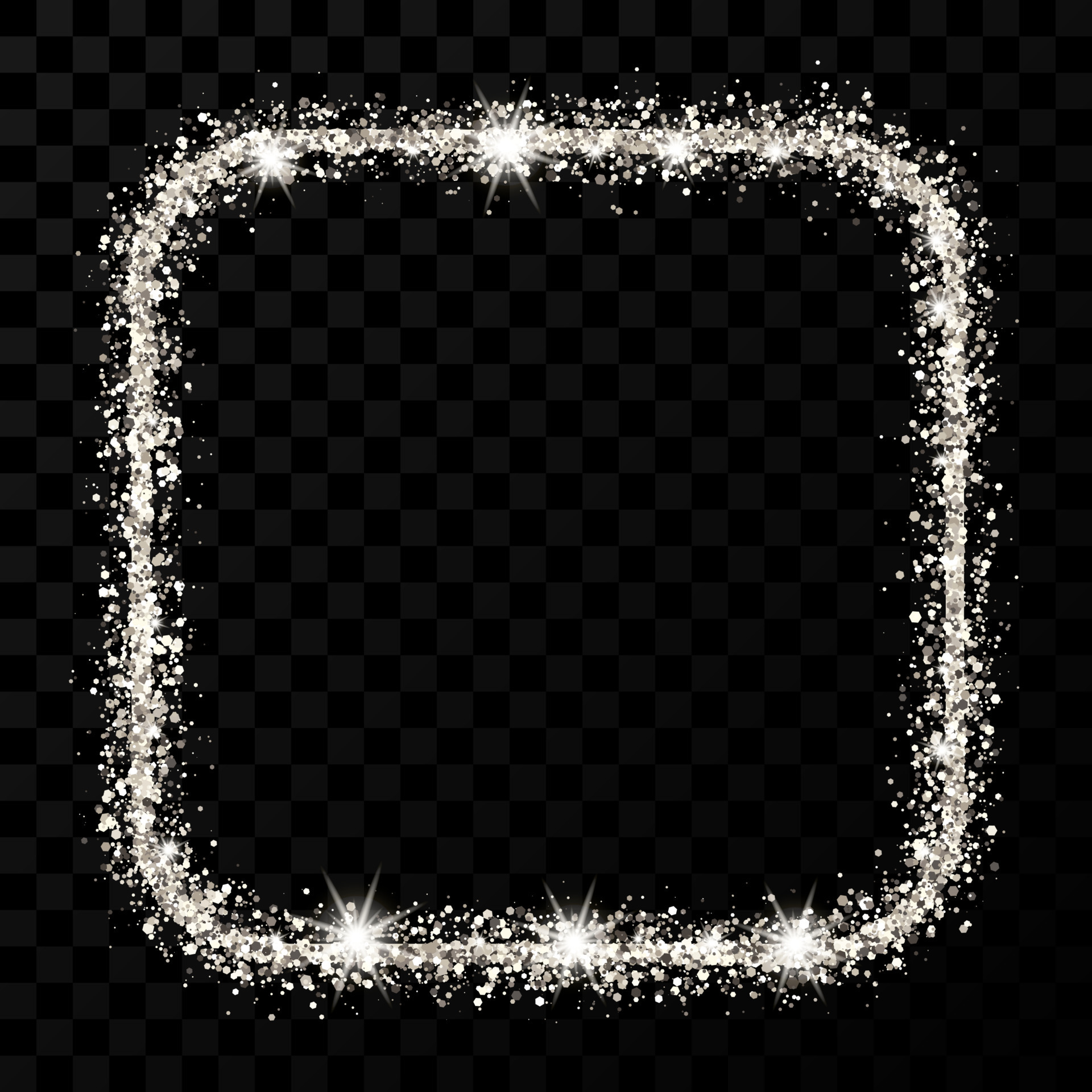 Silver glitter frame. Square with rounded corners frame with shiny sparkles on dark 21740407 ...