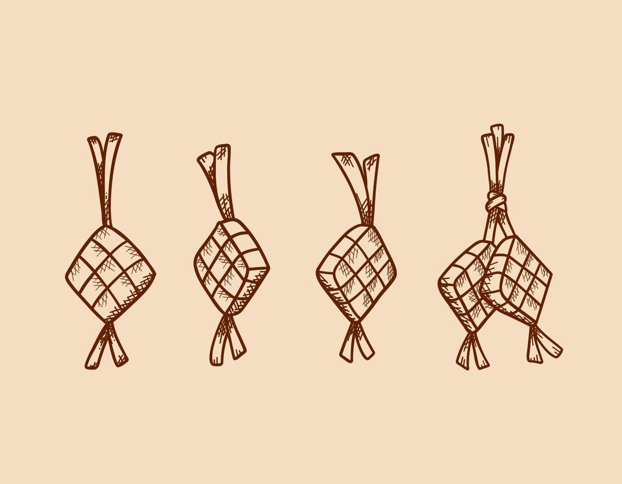 Set Of Ketupat Hand Drawing Sketch Doodle Style 21743388 Vector Art At
