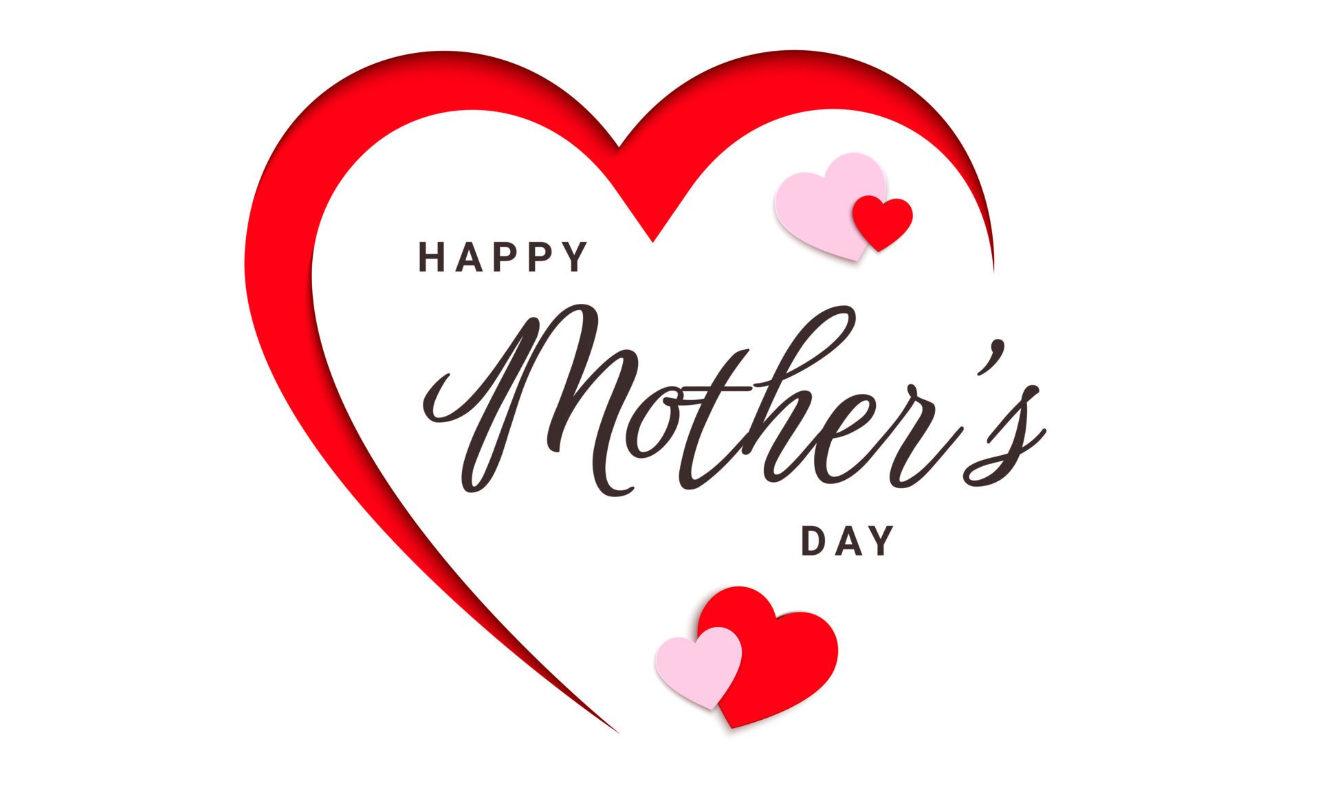 Mother's day greeting card. Heart shape paper element on white ...