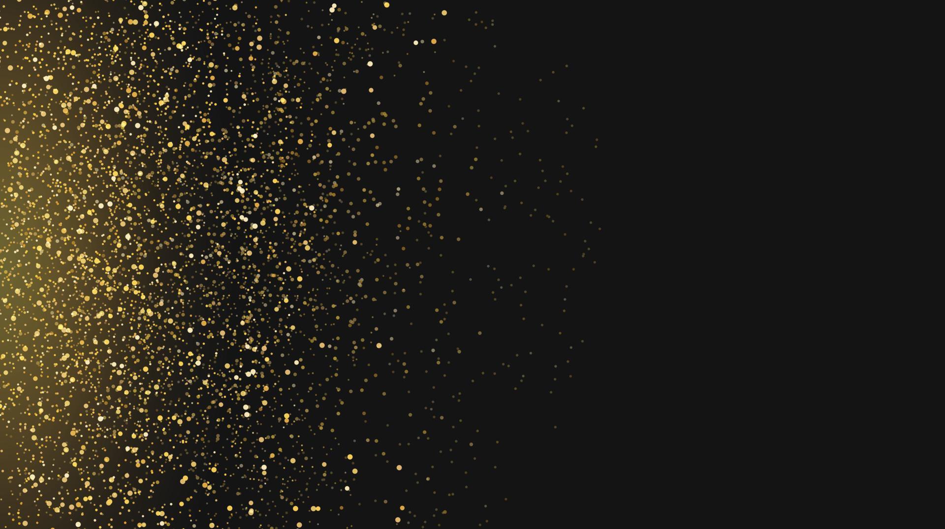 Golden glitter particles on dark background. Golden shining confetti sprinkles effect. Festive ...
