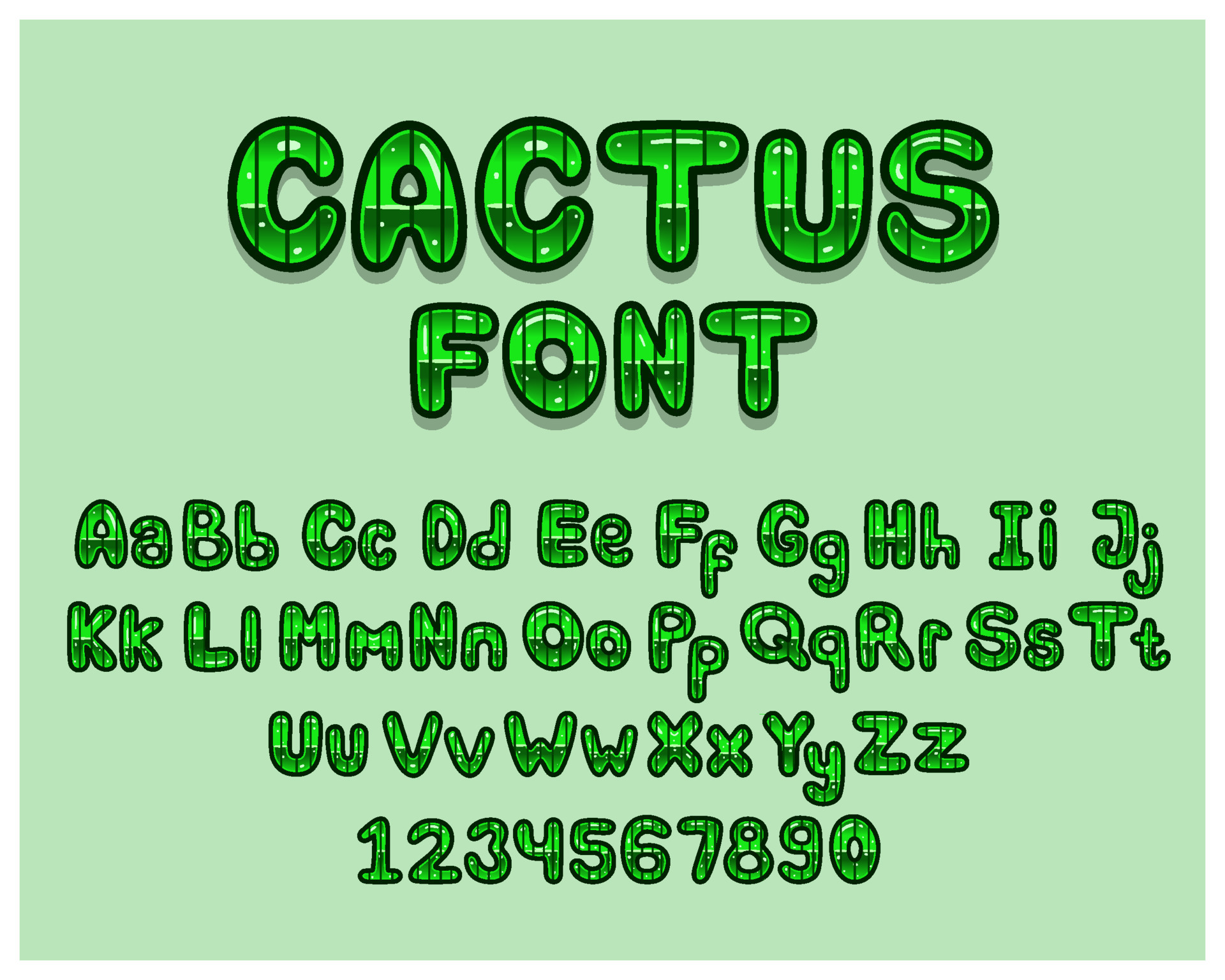 Latin Alphabet Made Of Green Cactus Cartoon. English Letters From A to ...