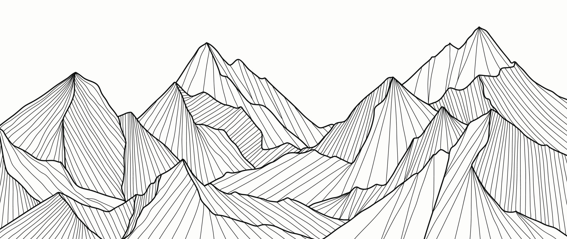 Black and white mountain line art wallpaper. Contour drawing luxury ... Black and white mountain line art wallpaper. Contour drawing luxury ...