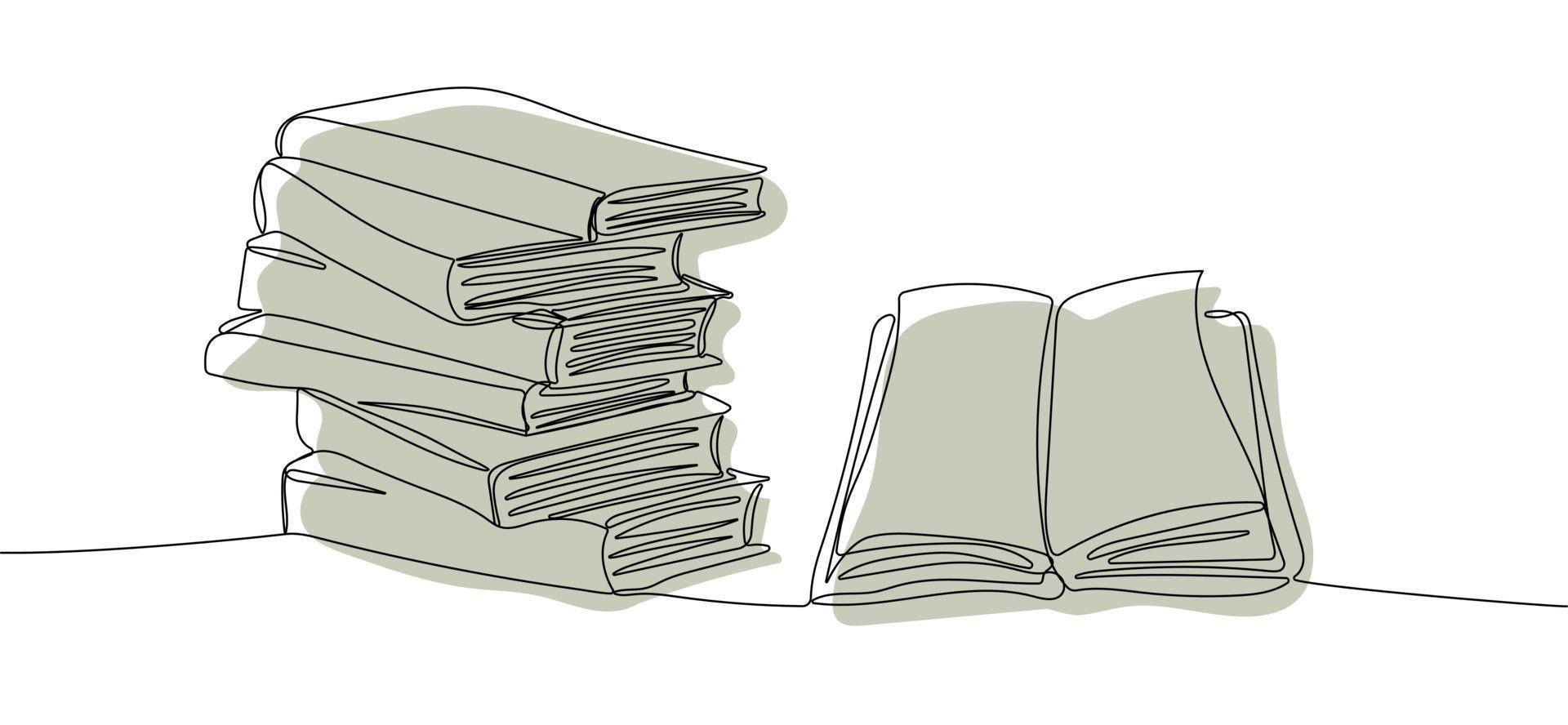 Continuous One Line Drawing Of Stack Of Books With Open Book 21748217