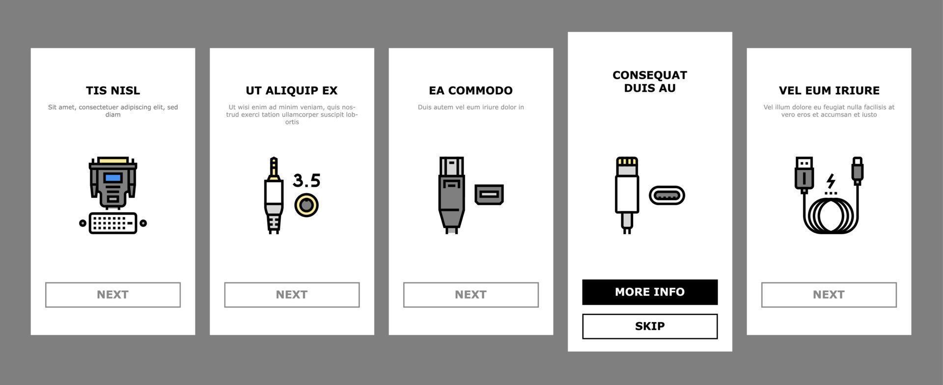 Usb Cable And Port Purchases Onboarding Icons Set Vector 21755460