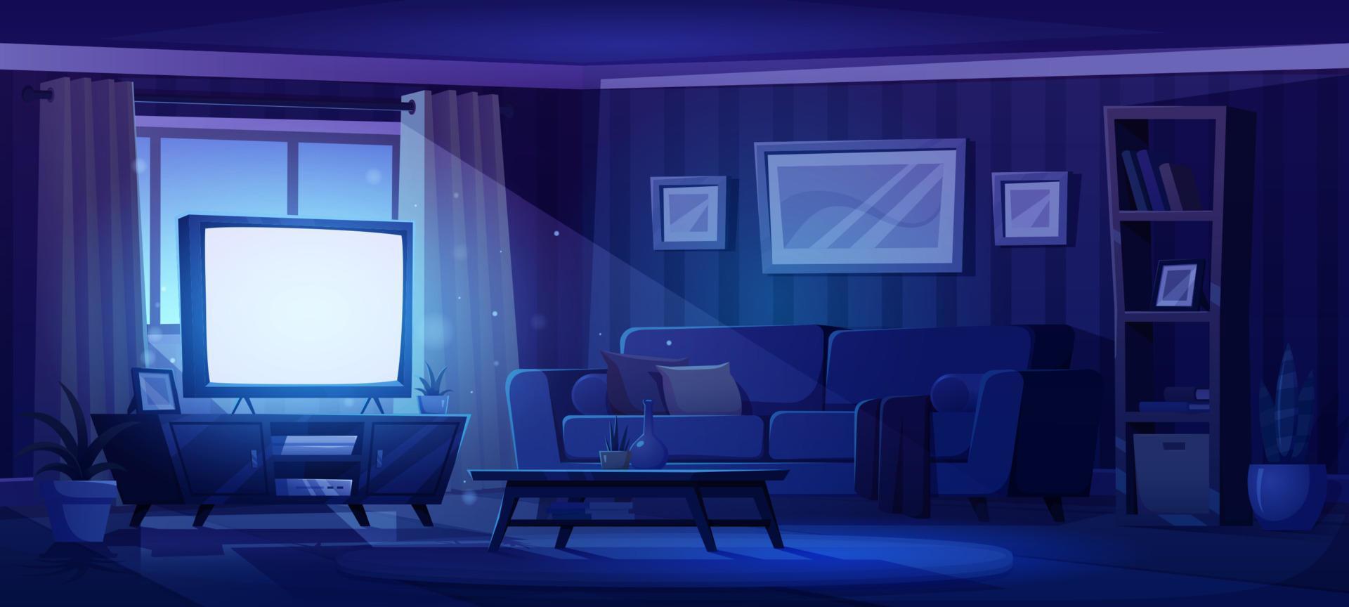 Dark Living Room Interior With Tv At Night 21756929 Vector Art At Vecteezy