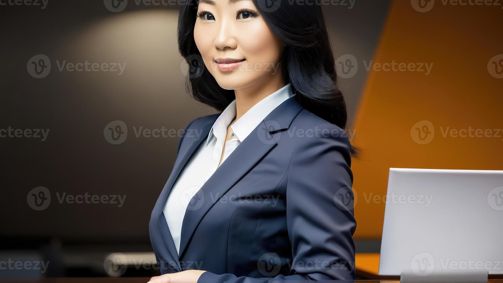 Asian Japanese Woman Wearing Office Dress At The Office Generative Art
