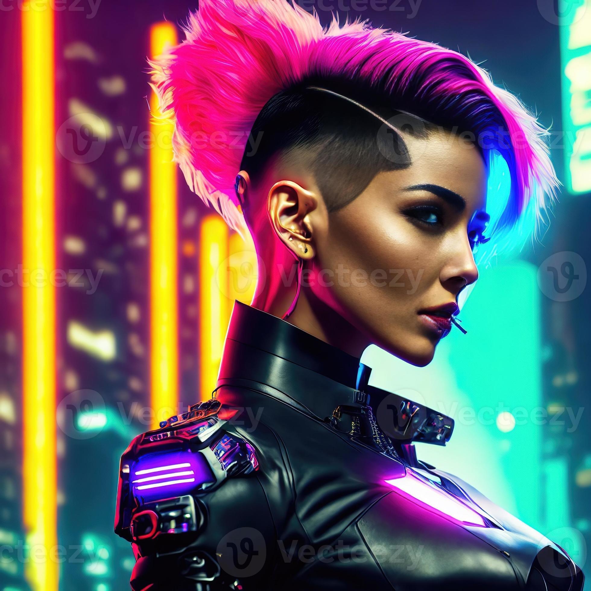 Cyberpunk Future Technology Cyborg Robot Punk Woman With Short Hair