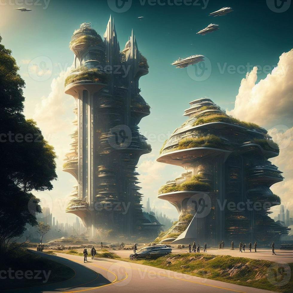 concept art future city building tower at outer space, generative art ... concept art future city building tower at outer space, generative art ...