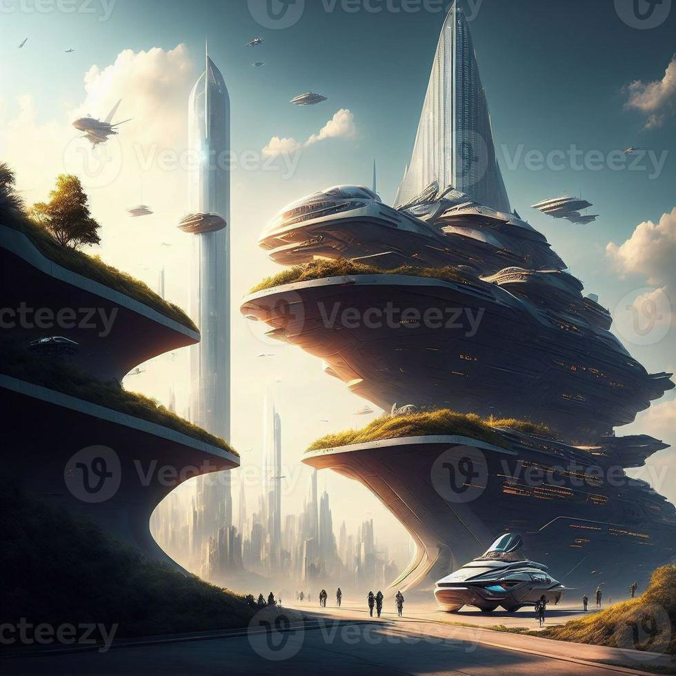 concept art future city building tower at outer space, generative art ... concept art future city building tower at outer space, generative art ...