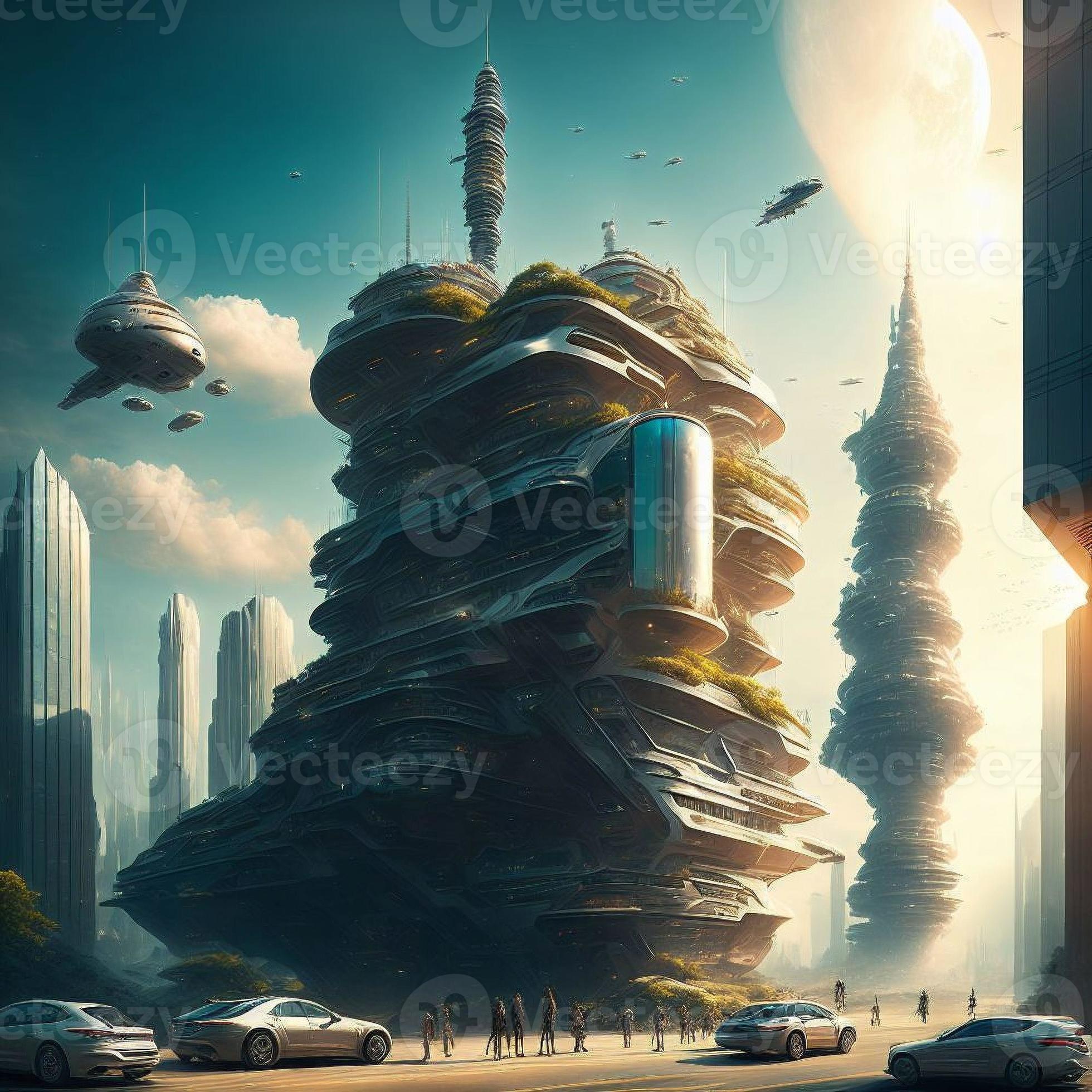 concept art future city building tower at outer space, generative art ... concept art future city building tower at outer space, generative art ...