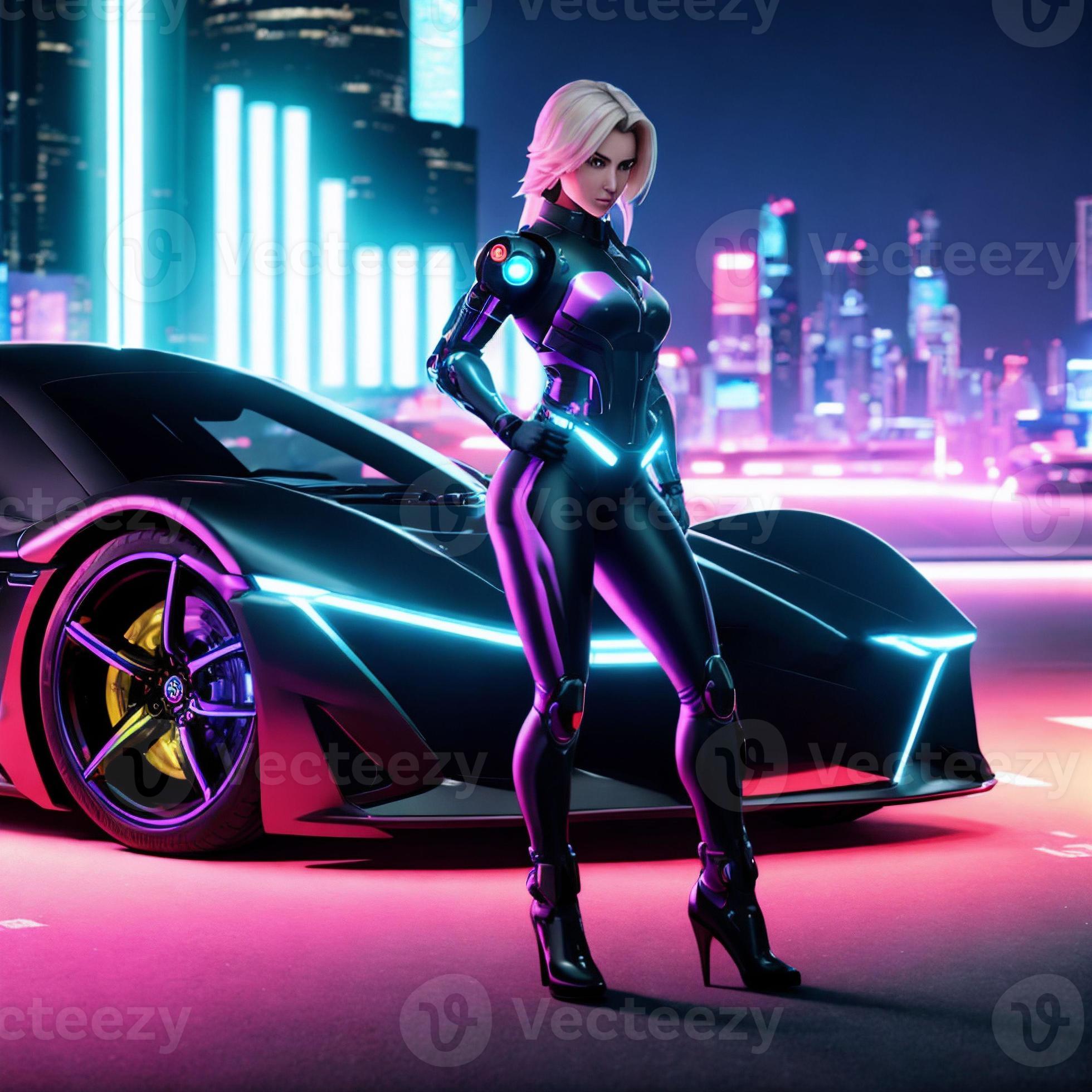 futuristic sci fi woman wearing armor suit with racing car, generative ... futuristic sci fi woman wearing armor suit with racing car, generative ...