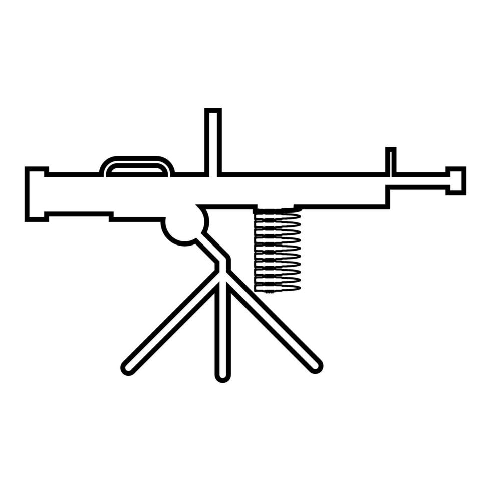 Machine Gun Weapon Contour Outline Line Icon Black Color Vector Illustration Image Thin Flat