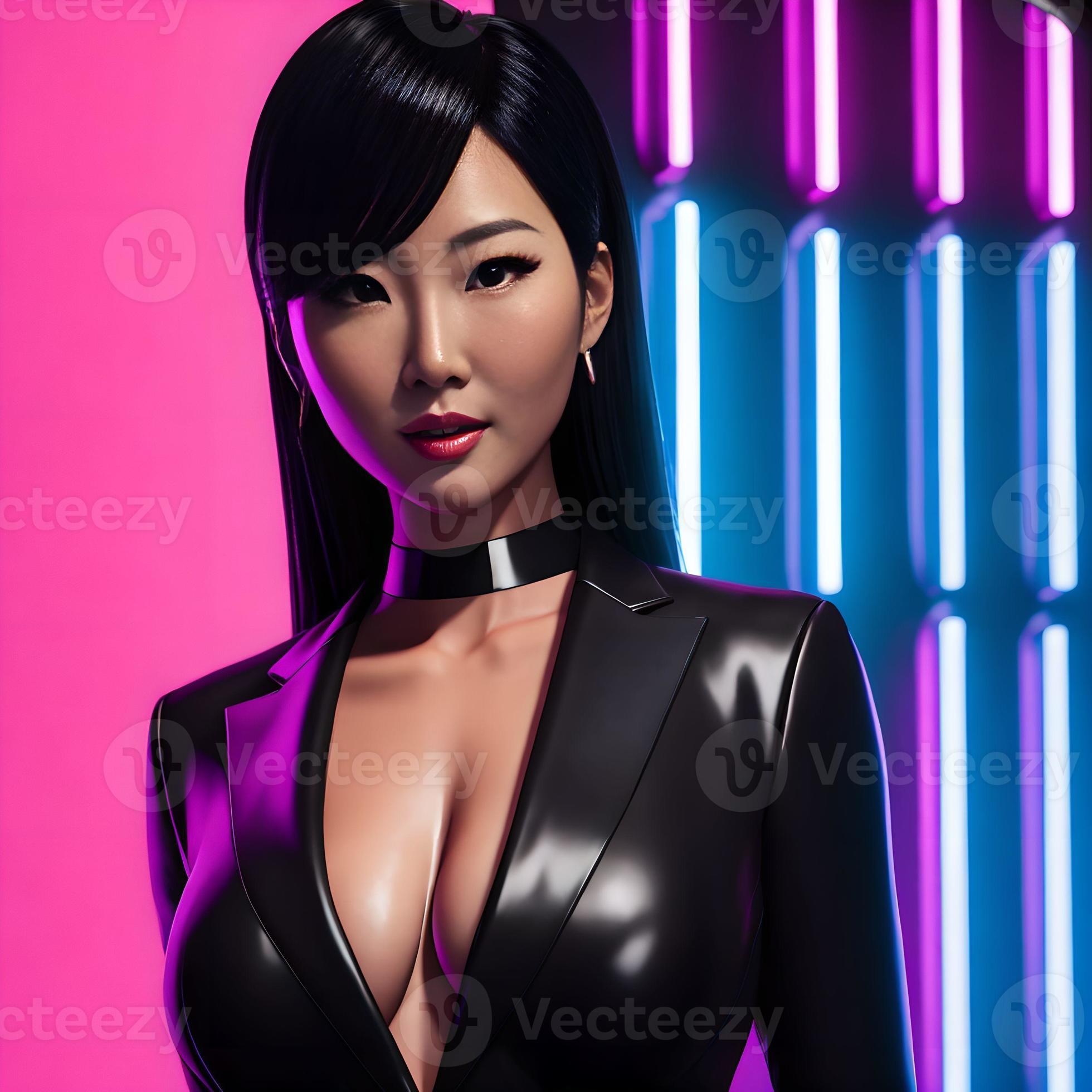 Cyberpunk Future Woman In Dancing Party Suit With Neon Light
