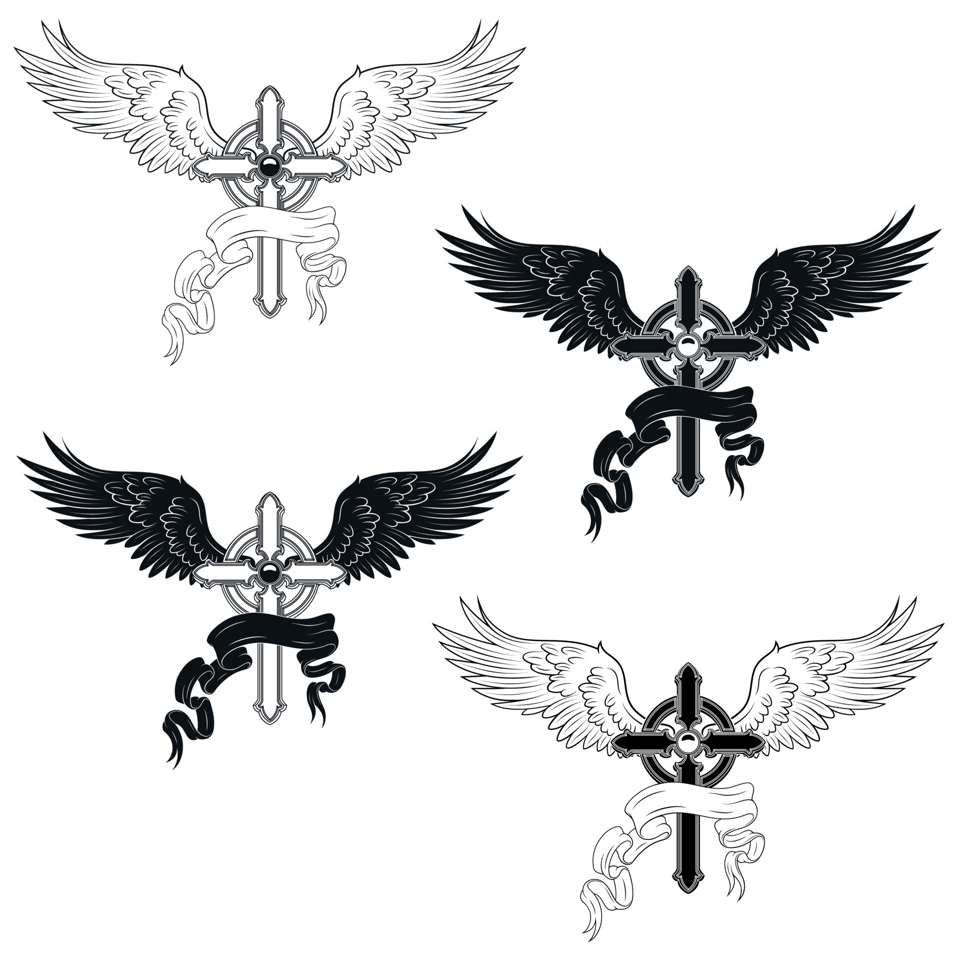 Vector Design Of Winged Cross With Ribbon Heavenly Cross With Wings