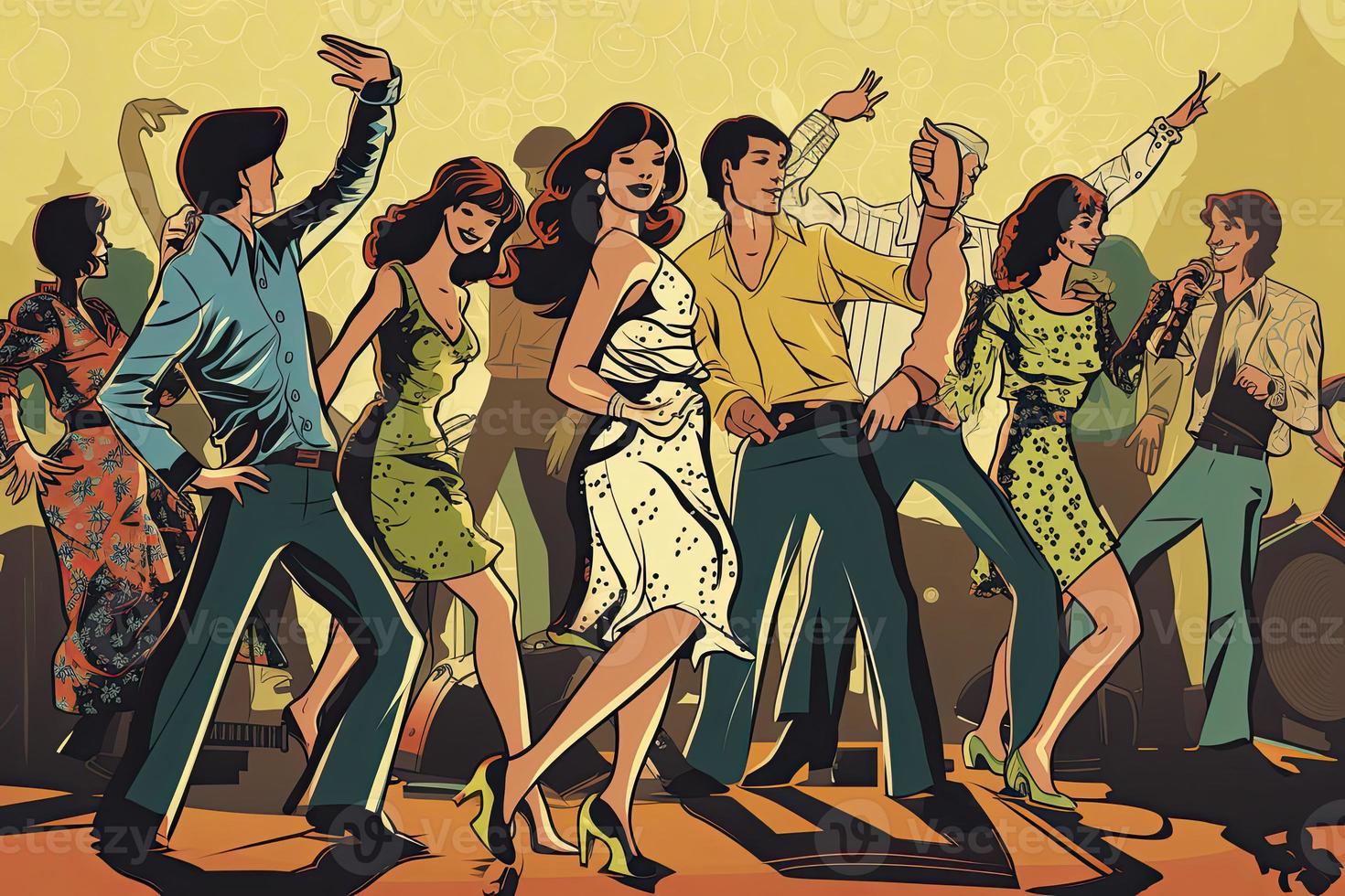 Party At The Club Dancing Young People Pop Art Retro Vector Illustration Vintage Kitsch