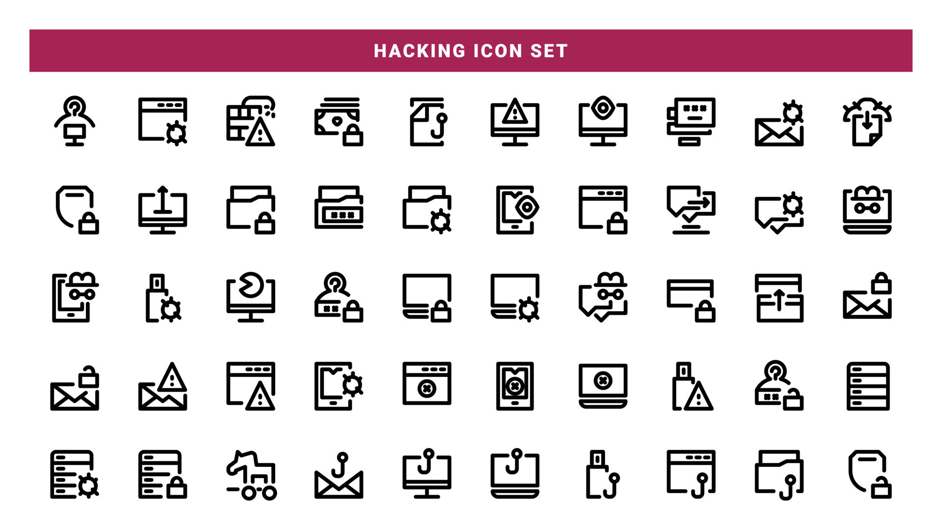 Hacking Line Icon Design Set Suitable For Web Icons Apps Presentations Brochure Flayer