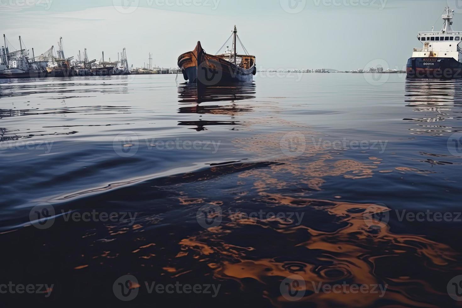 Oil Leak From Ship Oil Spill Pollution Polluted Water Surface Water Pollution As A Result Of