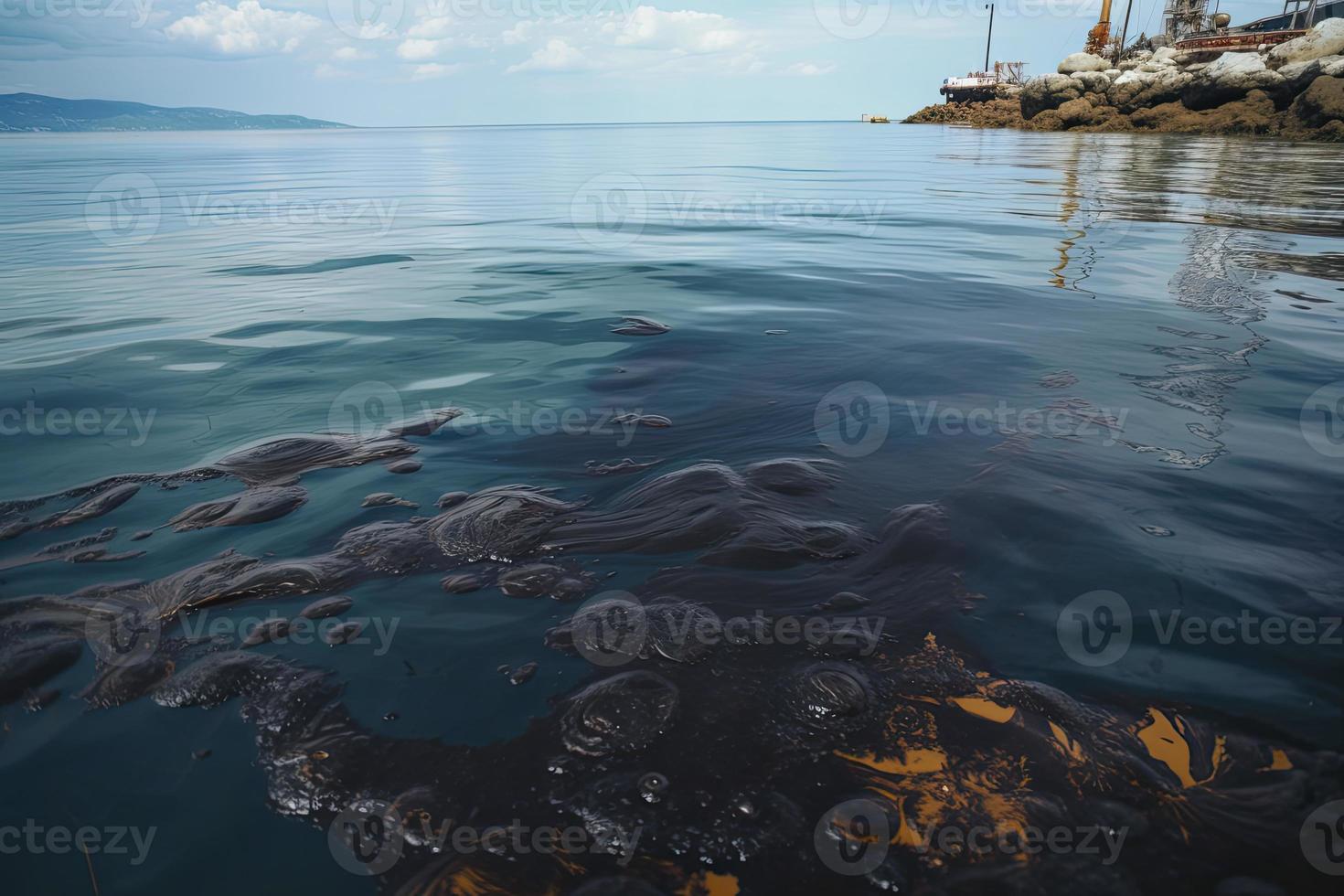Oil Leak From Ship Oil Spill Pollution Polluted Water Surface Water Pollution As A Result Of