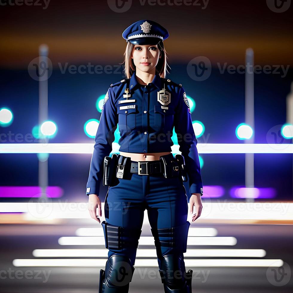 portrait beautiful woman with police uniform, generative art by A.I ... portrait beautiful woman with police uniform, generative art by A.I ...