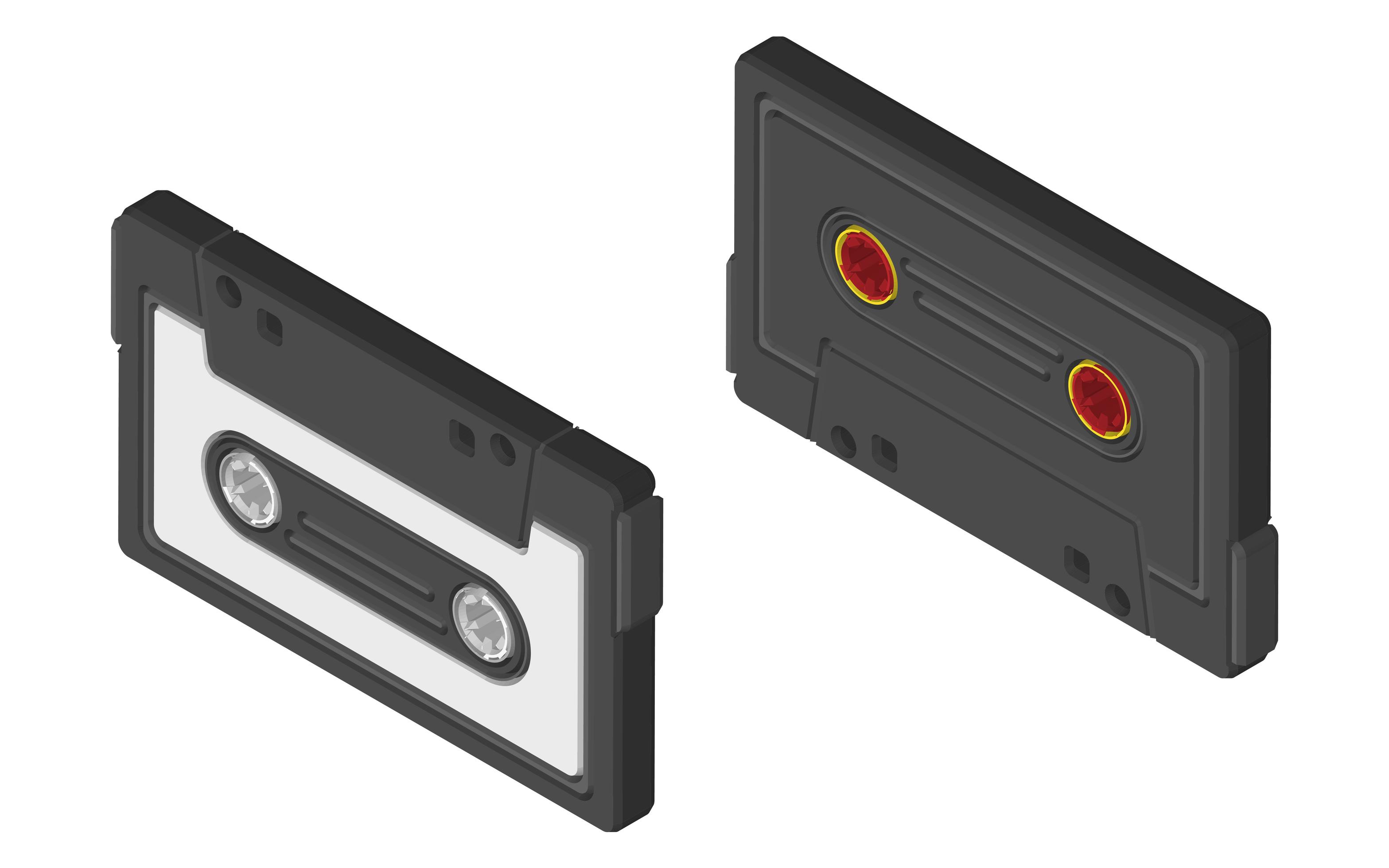 Music cassette tape isometric on background. Side view vintage analog ...